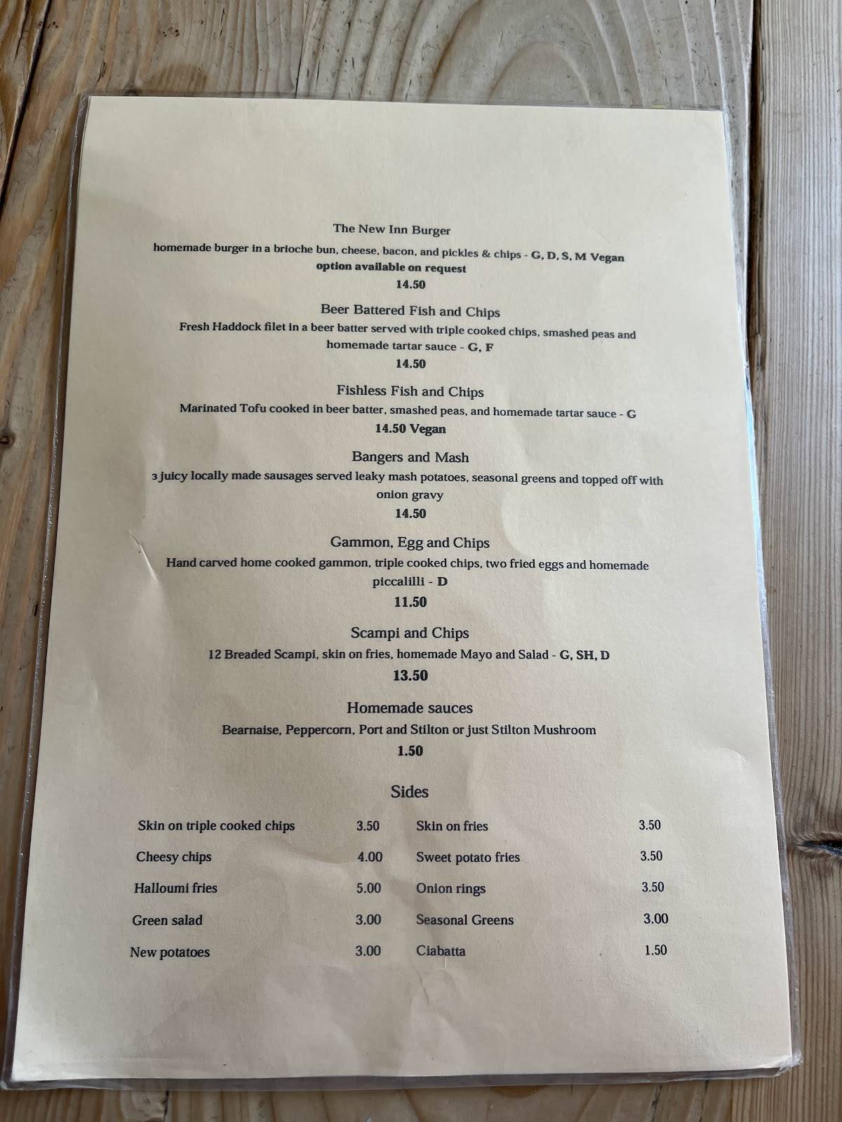 Menu at New Inn pub & bar, Shalfleet, Main Road