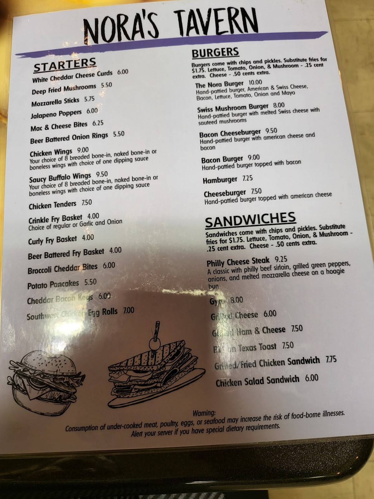 Menu at Nora's Two pub & bar, Cottage Grove