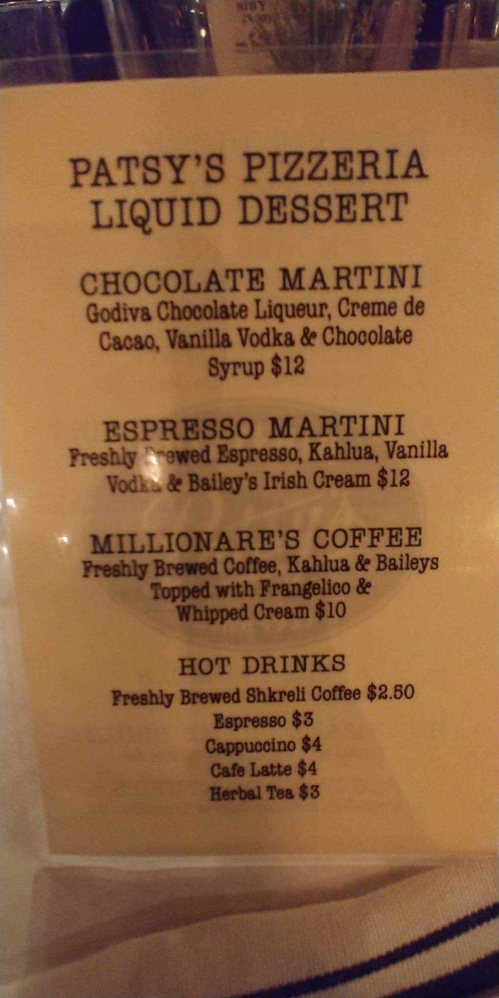 Menu at Patsy’s Pizzeria of New Rochelle, New Rochelle
