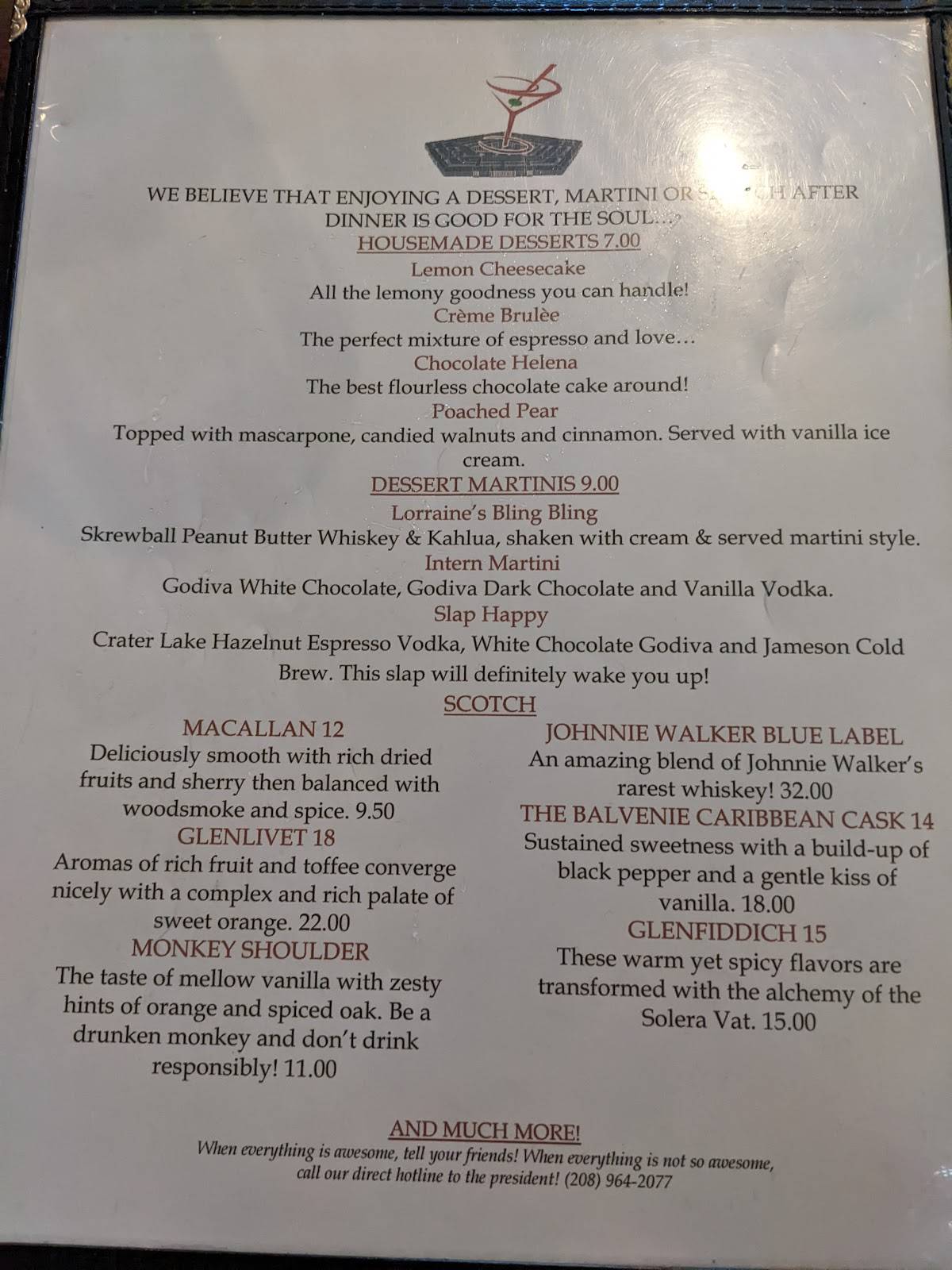 Menu at Pentagon Bistro & Martini Bar, Liberty Lake
