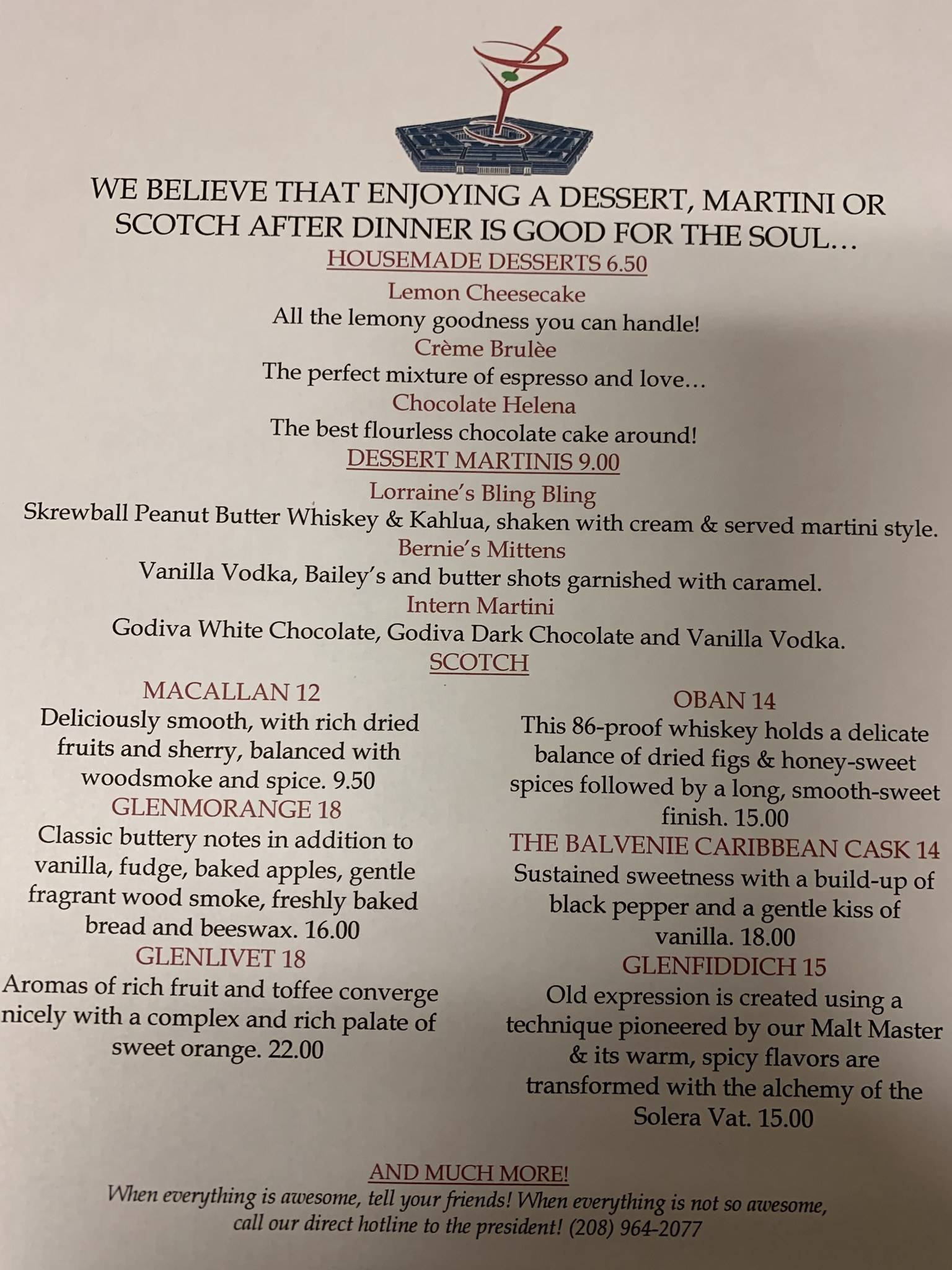 Menu at Pentagon Bistro & Martini Bar, Liberty Lake