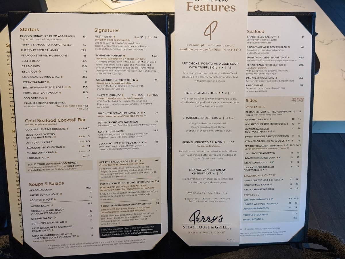 Menu at Perry's Steakhouse & Grille - Schaumburg, Schaumburg