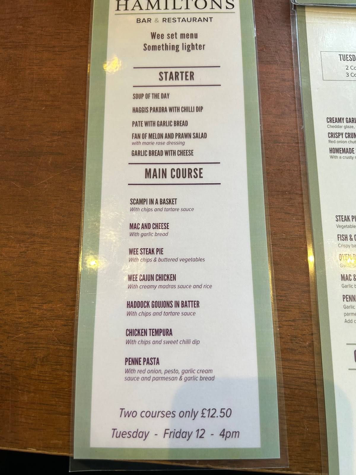 Menu at Porthead Tavern and Hamiltons Restaurant, Irvine