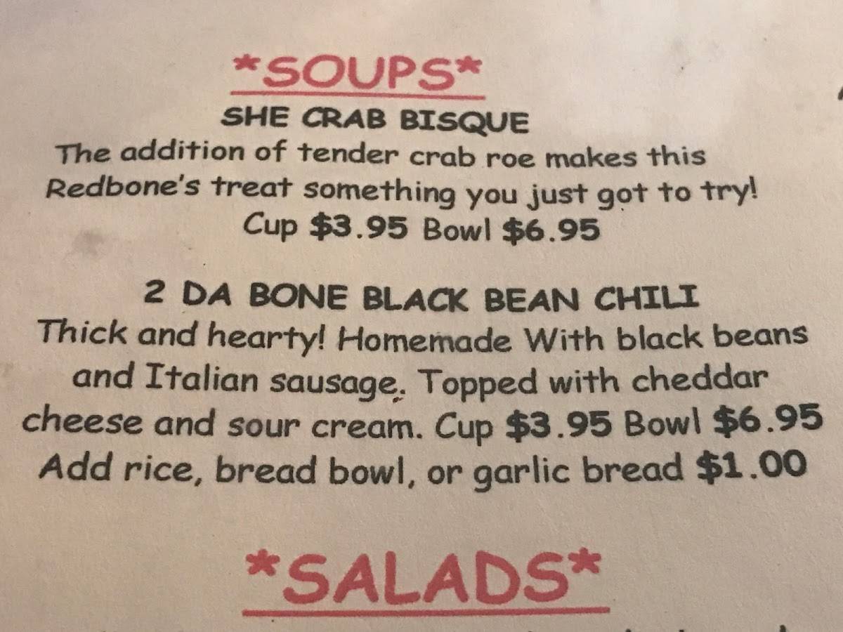 Menu at Red Bones Raw Bar Seafood Grille, Chesapeake