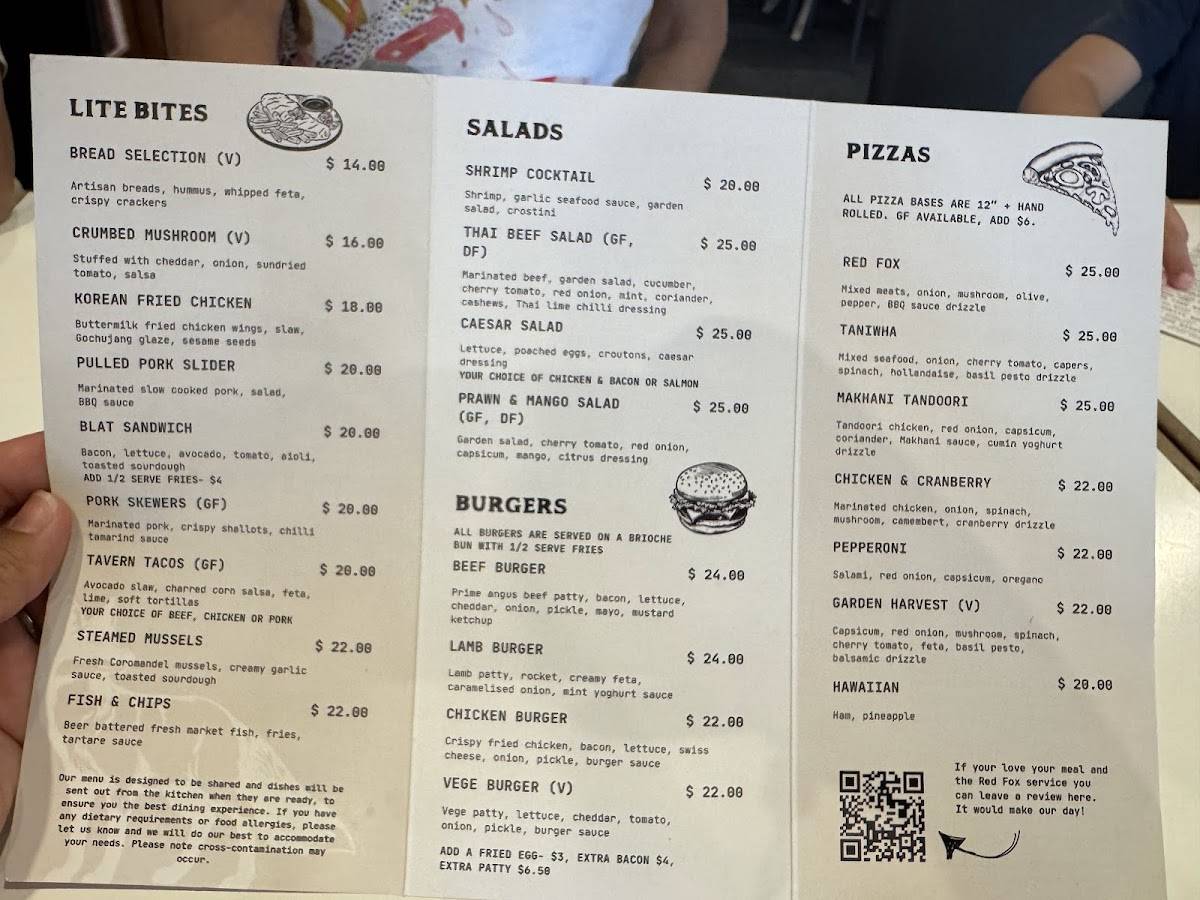 Menu at Red Fox Tavern pub & bar, Maramarua