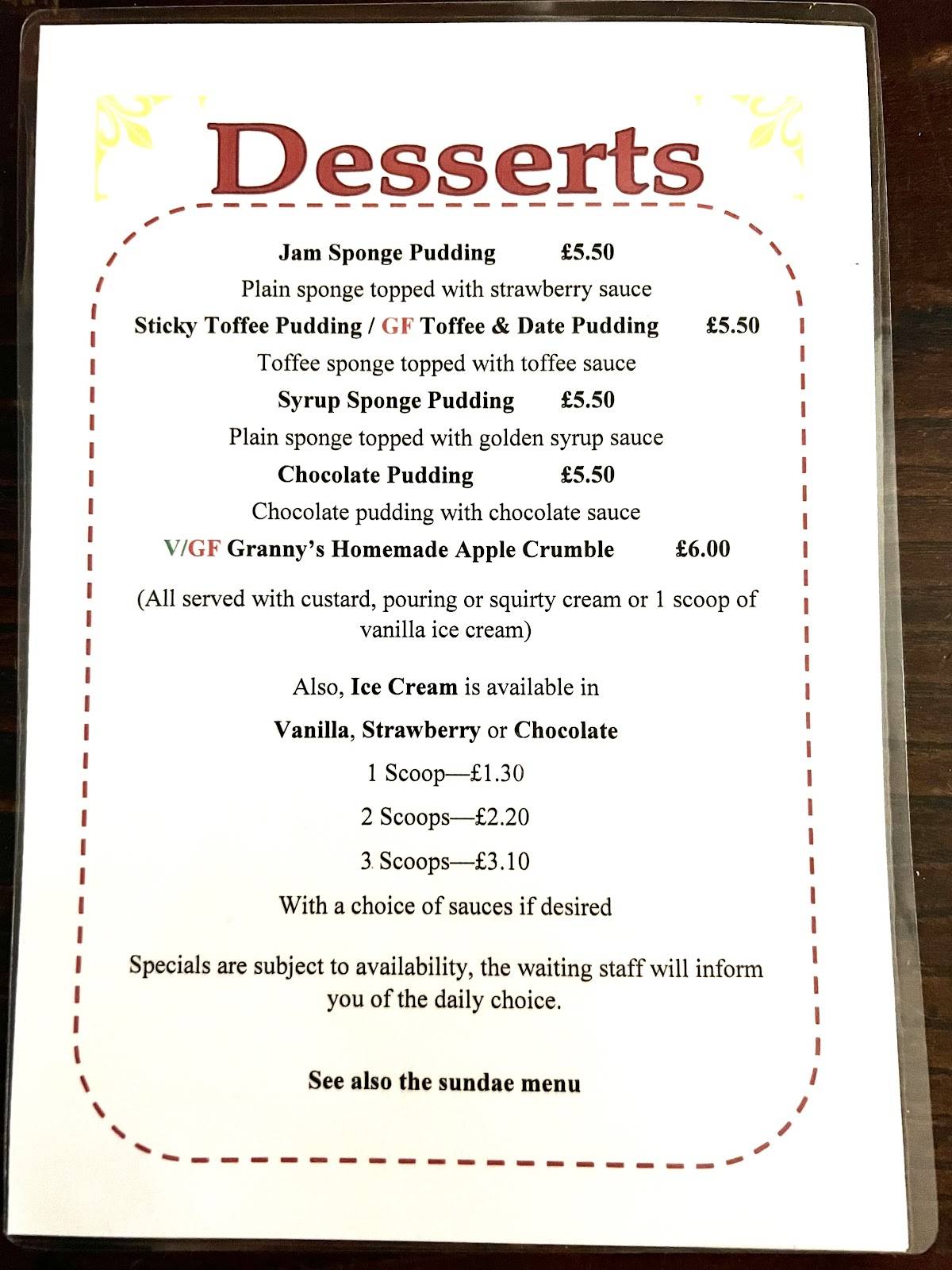 Menu at Reverend James pub & bar, Bynea