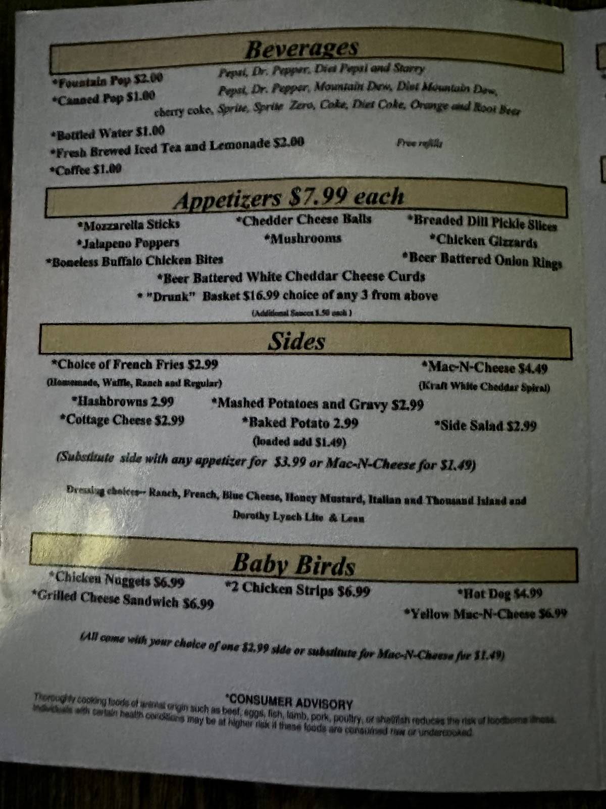 Menu at Rockin' Robbins pub & bar, Onawa