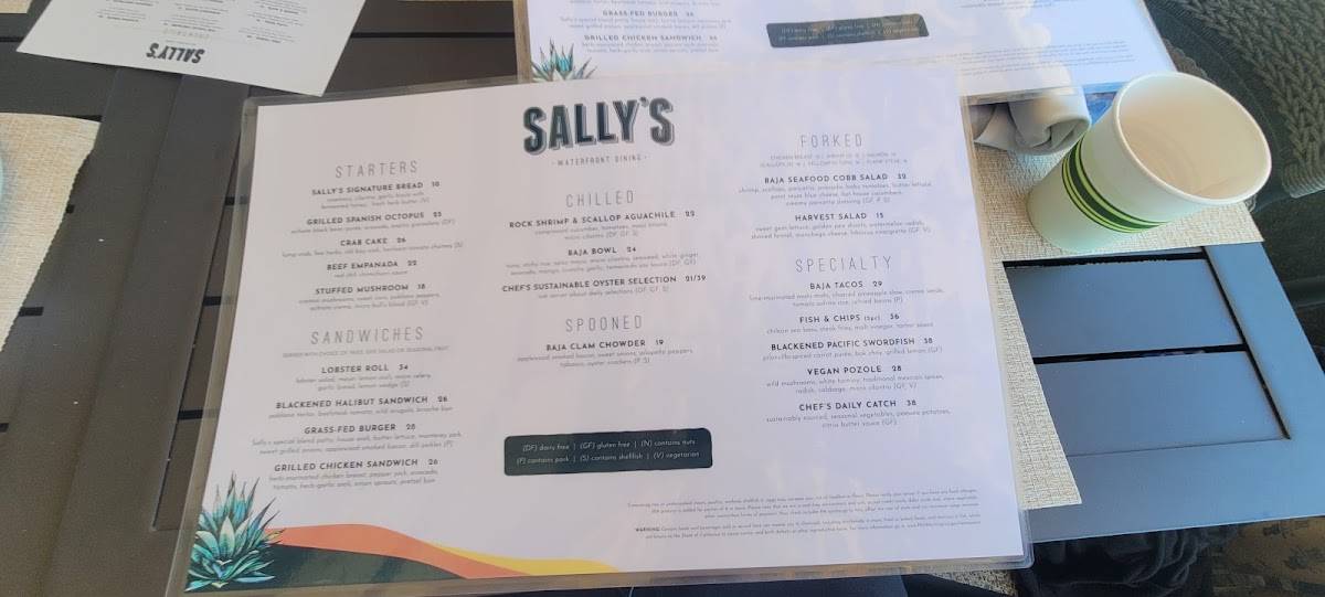 Menu at Sally's Waterfront Dining pub & bar, San Diego