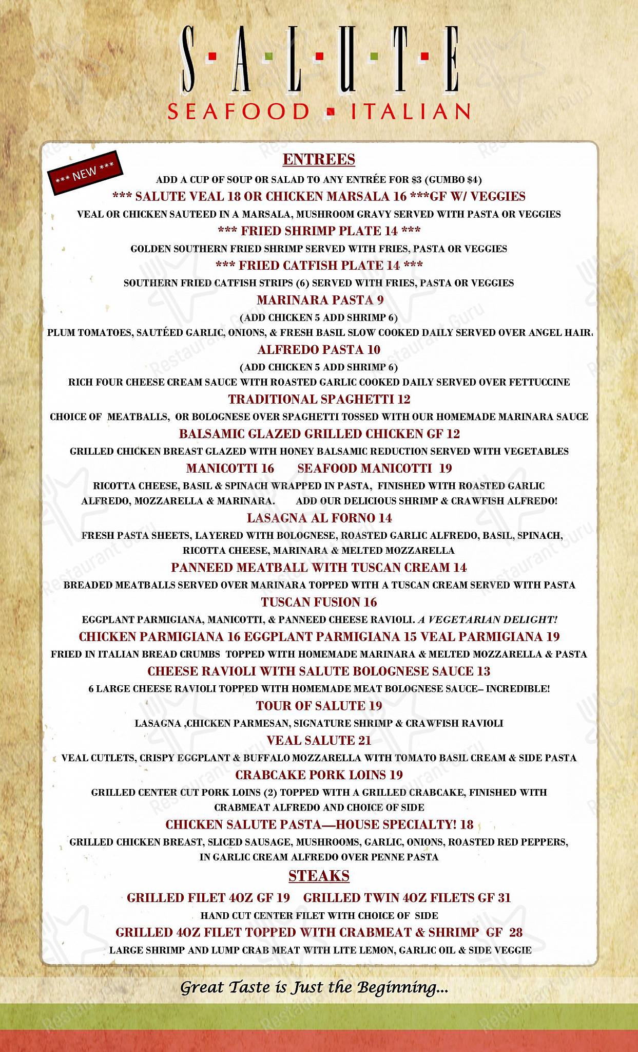 Menu at Salute Italian Restaurant, Gulfport
