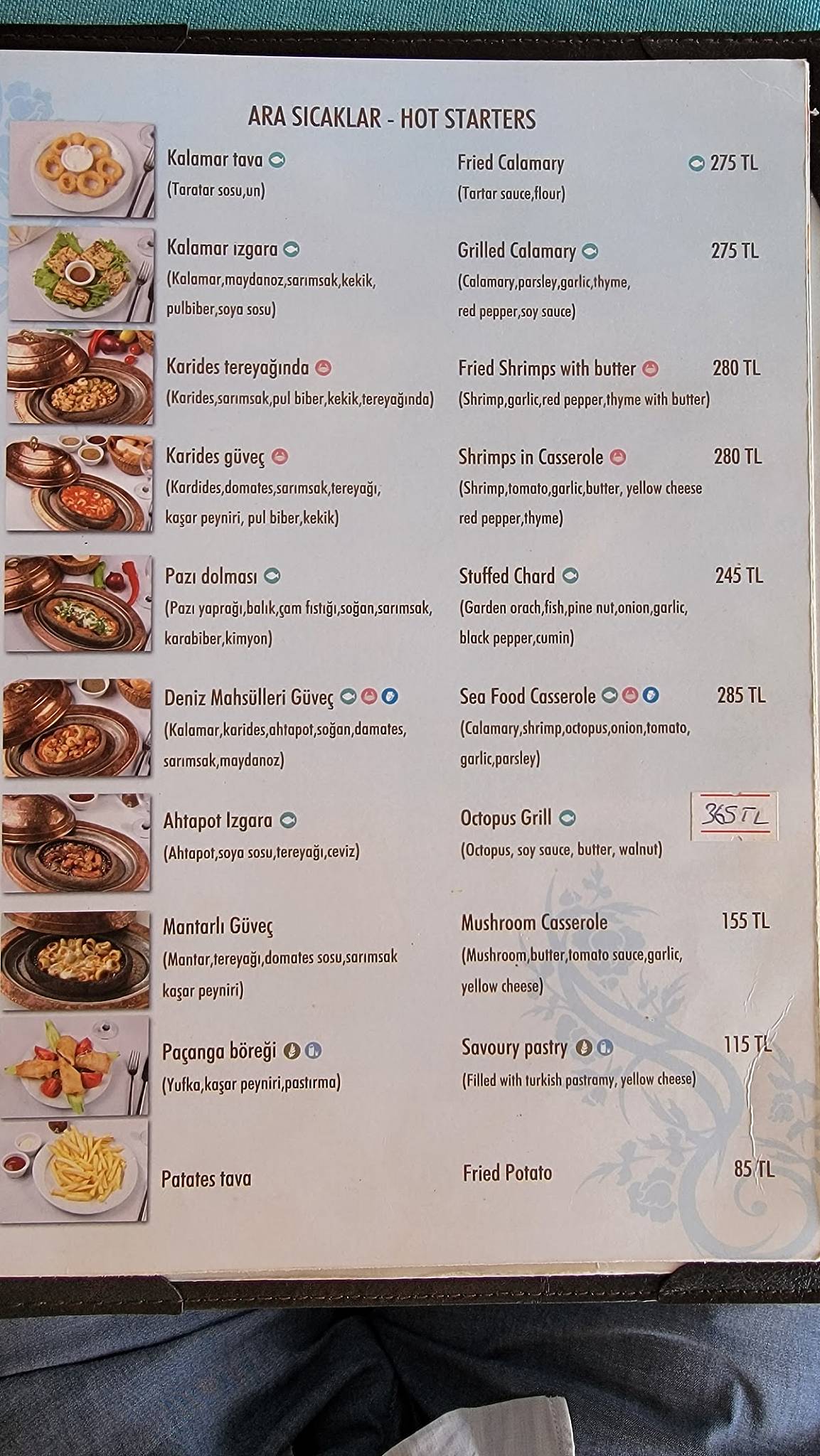 Menu at Seven Hills Restaurant, Istanbul