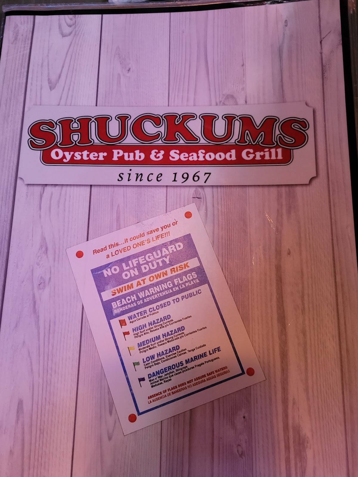 Menu at Shuckums Oyster Pub & Seafood Grill, Panama City Beach
