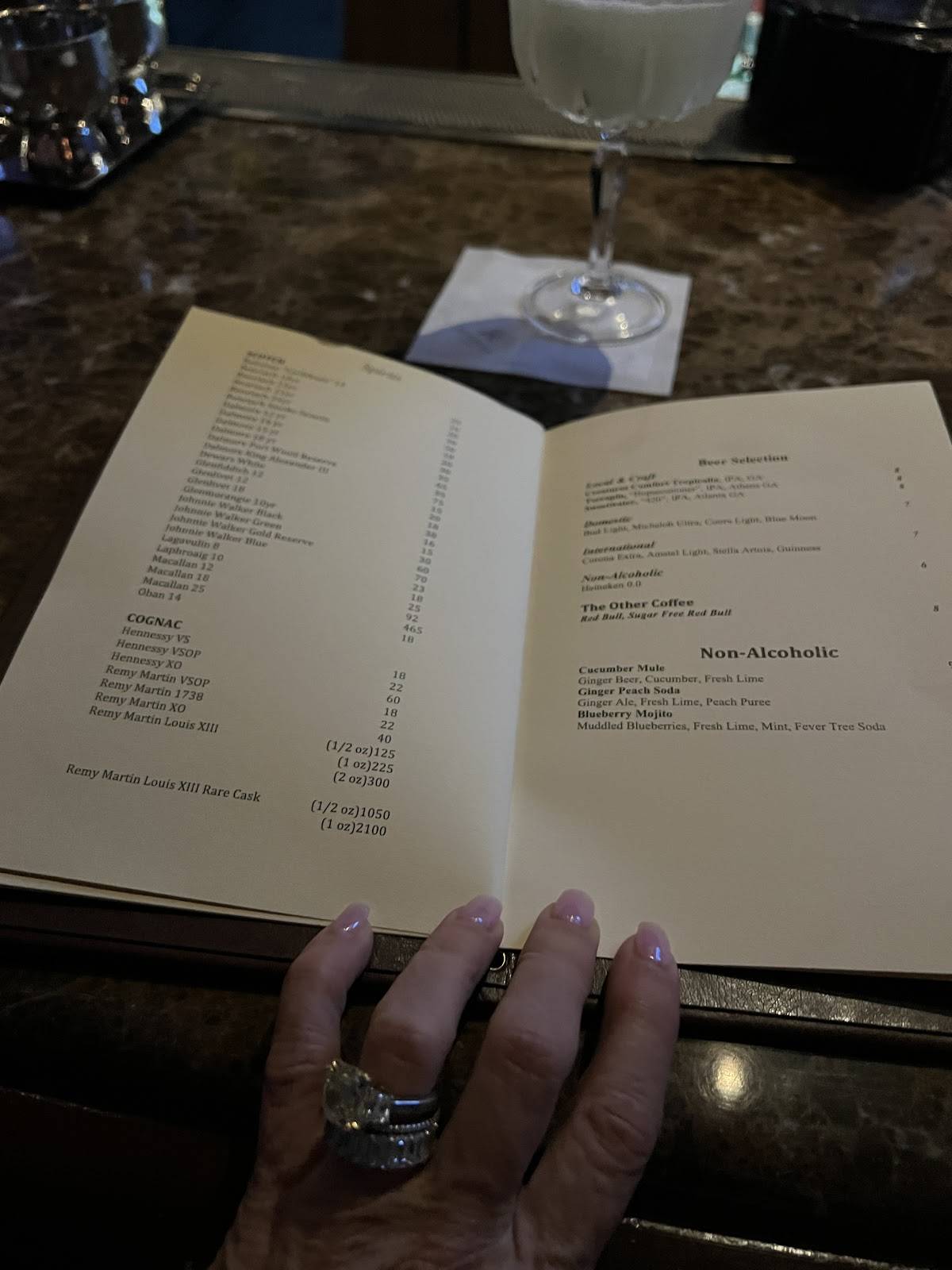 Menu at St. Regis Bar, Atlanta