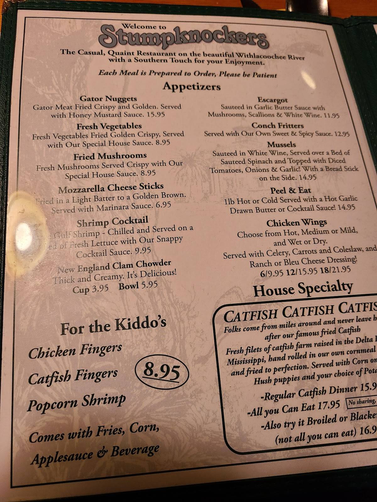 Menu at Stumpknockers Restaurant, Hernando, SW State Rd 200