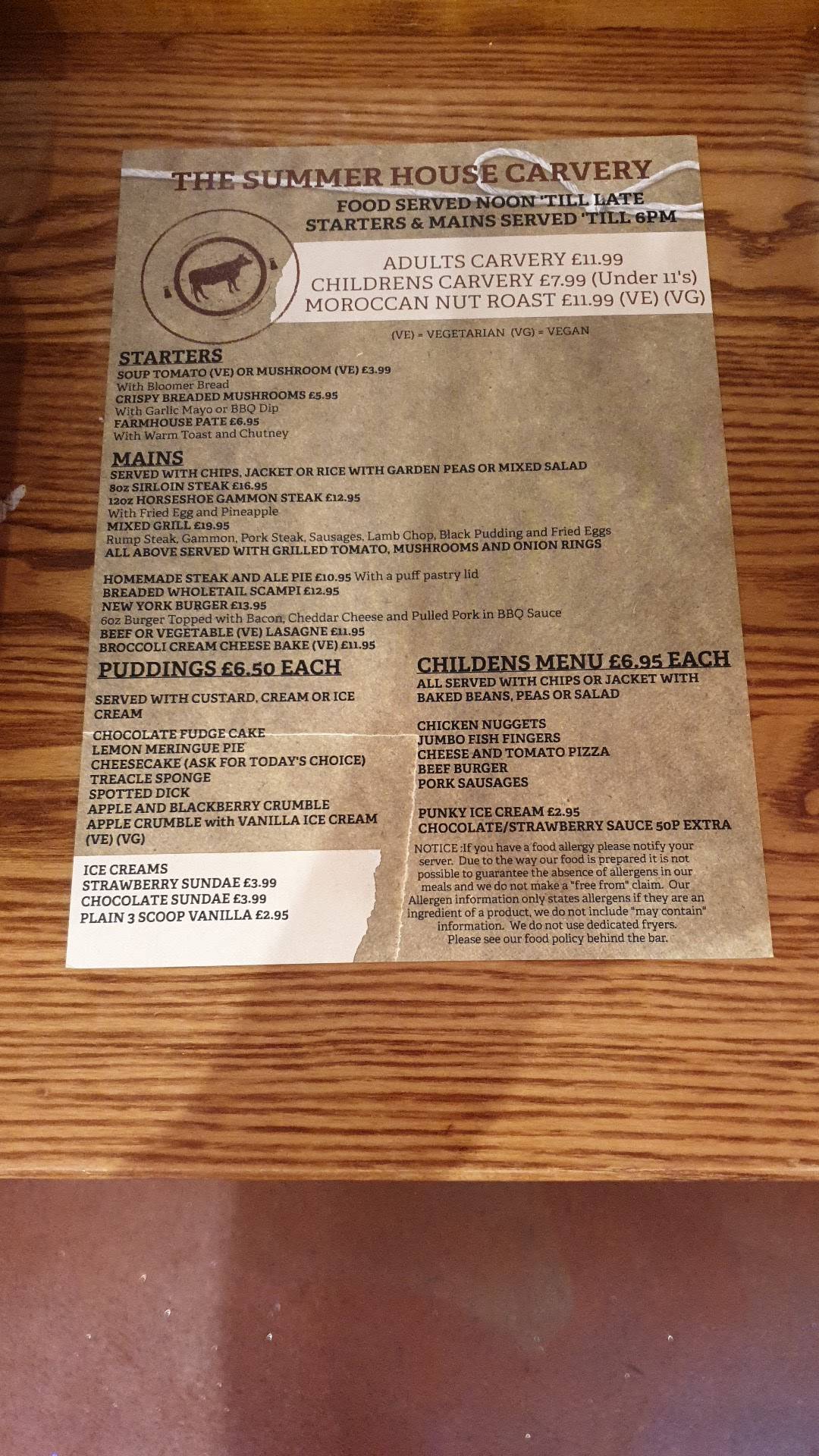 Menu at Summerhouse pub & bar, Boningale