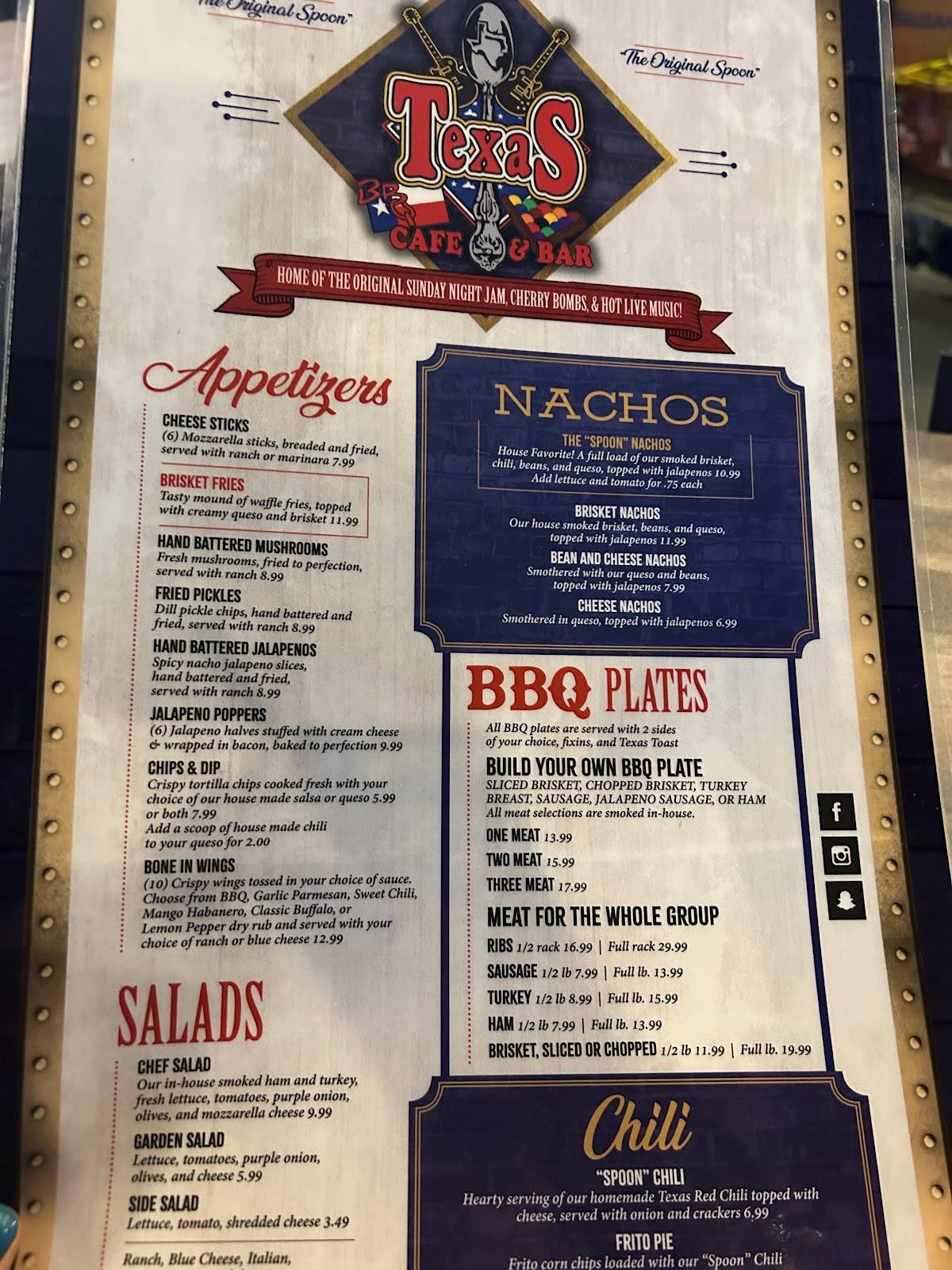 Menu at Texas Cafe & Bar, Lubbock