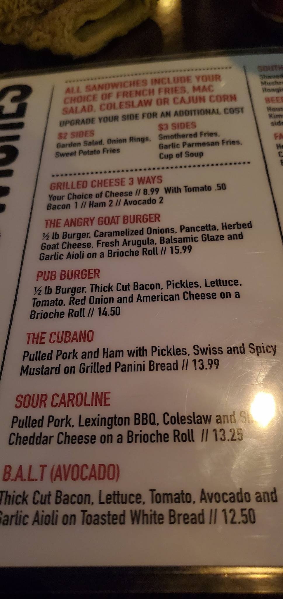 Menu at The Angry Goat Pub, Rochester