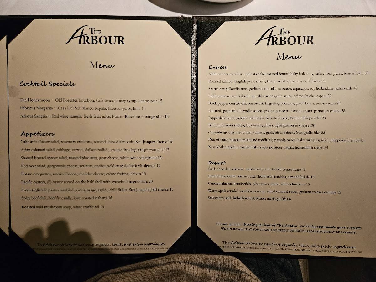 Menu at The Arbour pub & bar, Pasadena