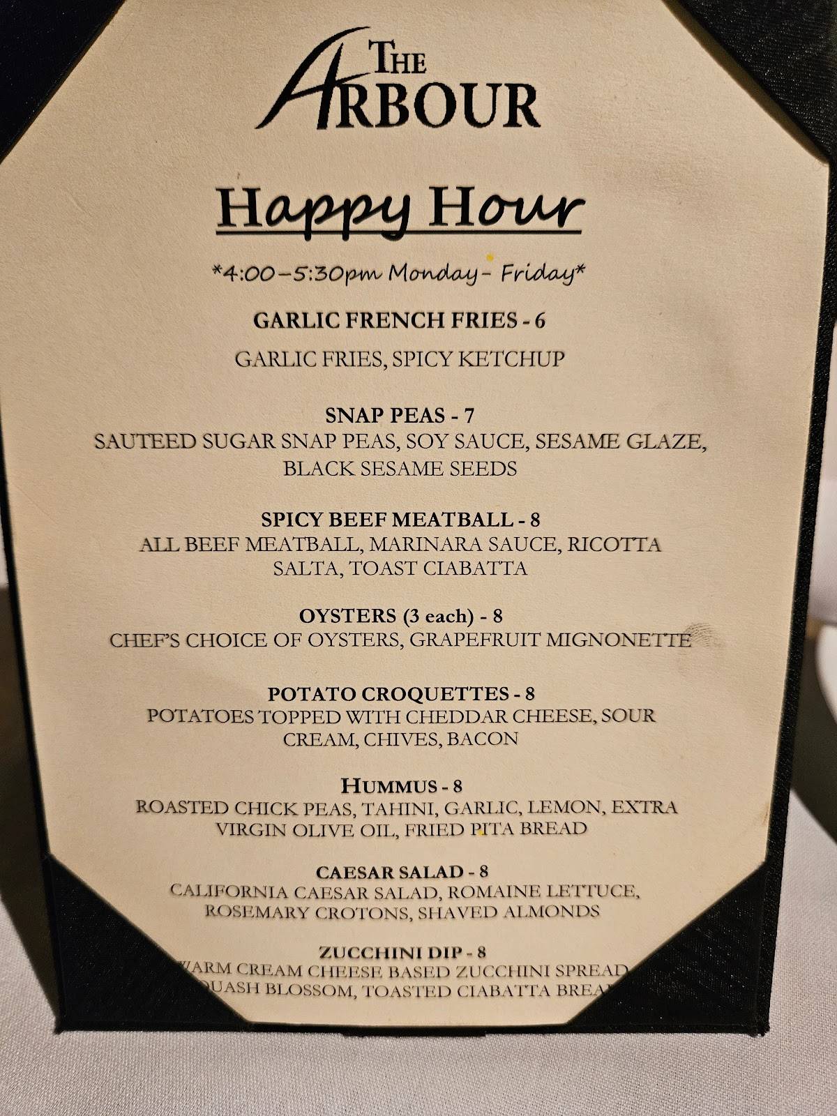 Menu at The Arbour pub & bar, Pasadena