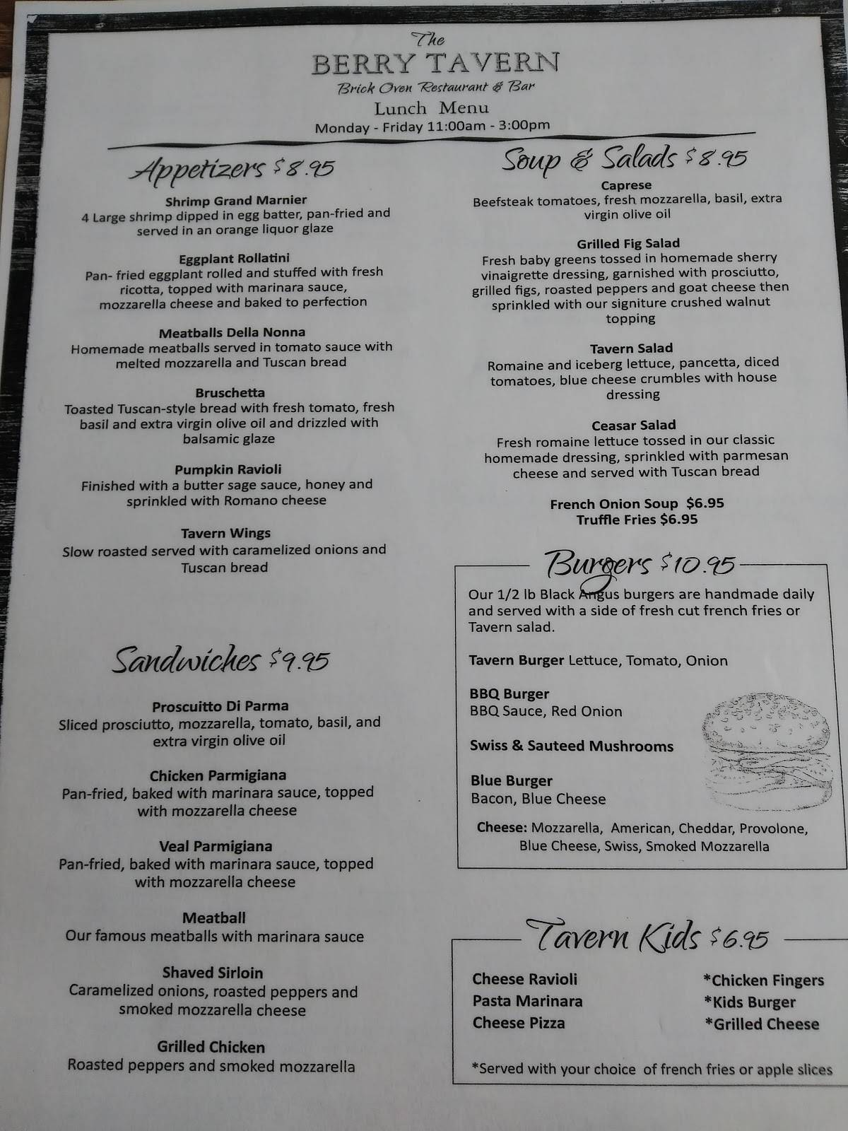 Menu at The Berry Tavern pub & bar, Danvers