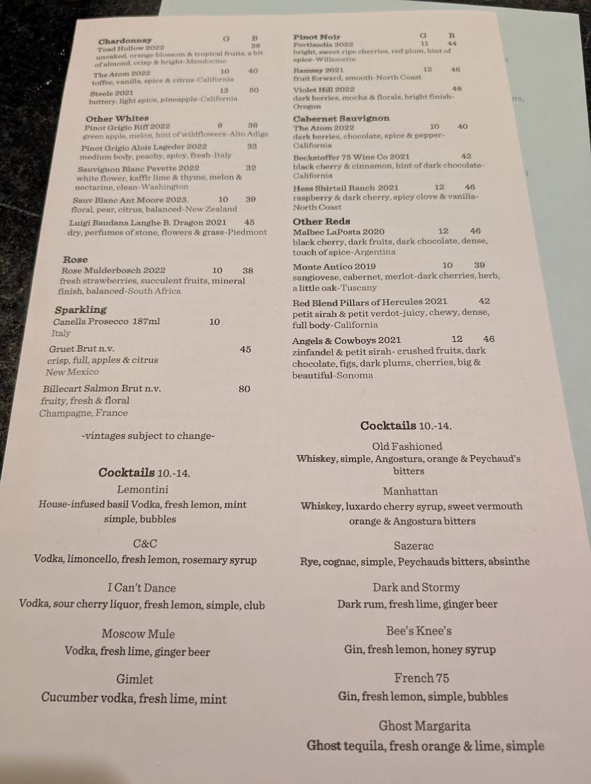 Menu at The Block Restaurant Webster Groves, Webster Groves, 146 W ...