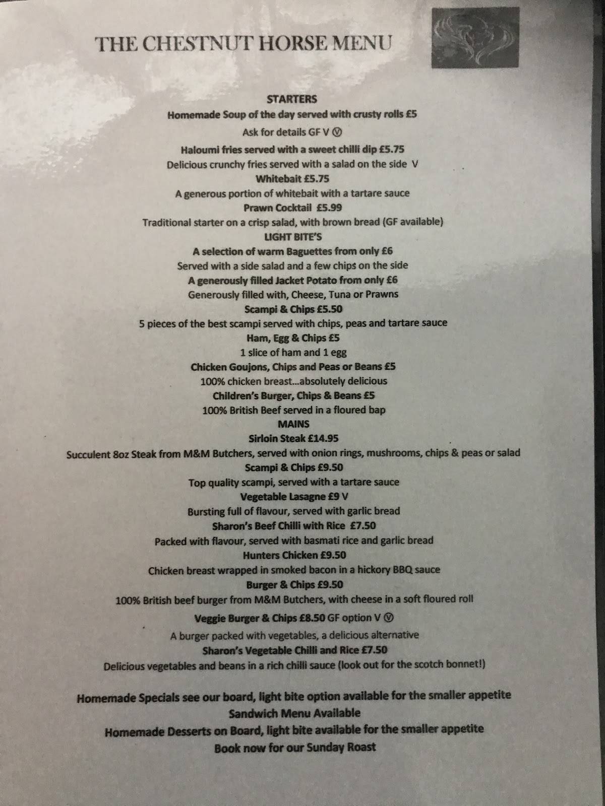 Menu at The Chestnut Horse restaurant, Great Finborough, B1115