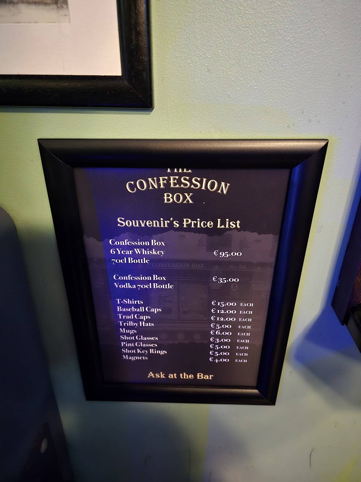Menu at The Confession Box pub & bar, Dublin