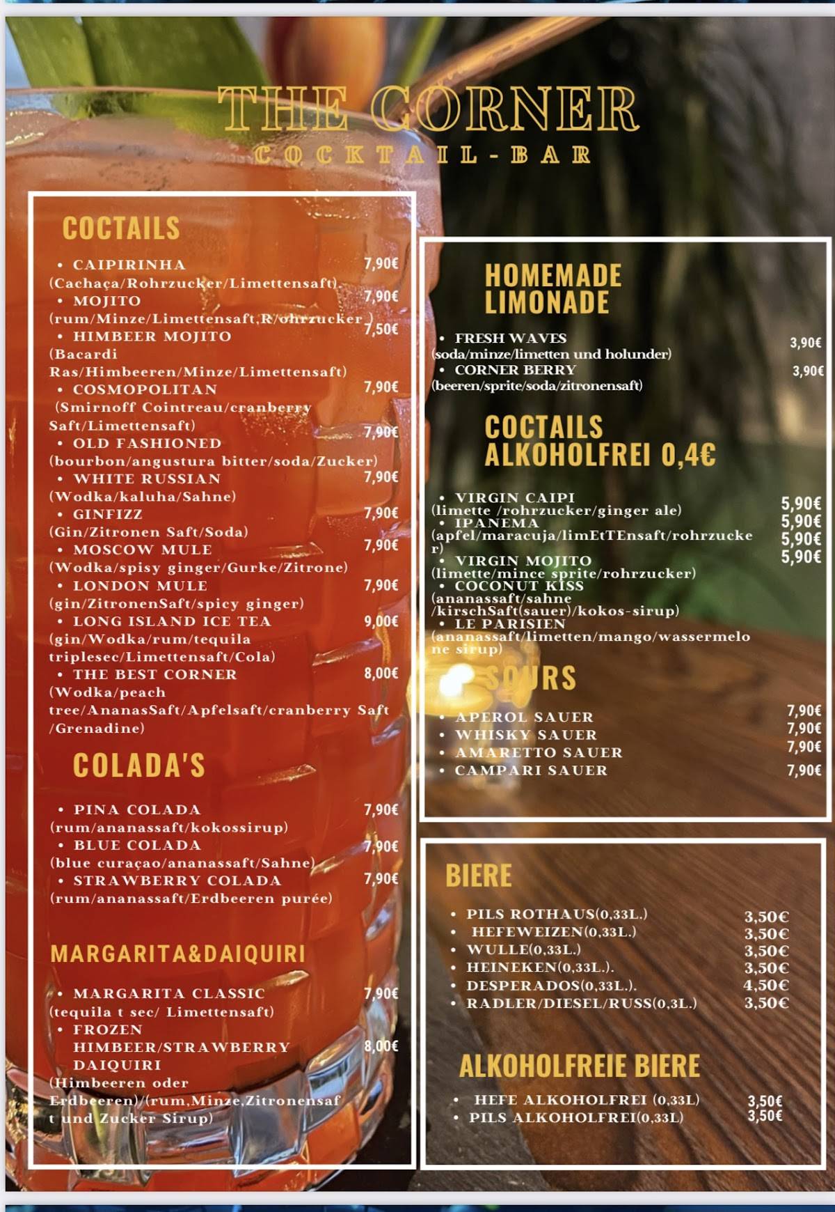 Menu au The Corner Bar, Nürtingen