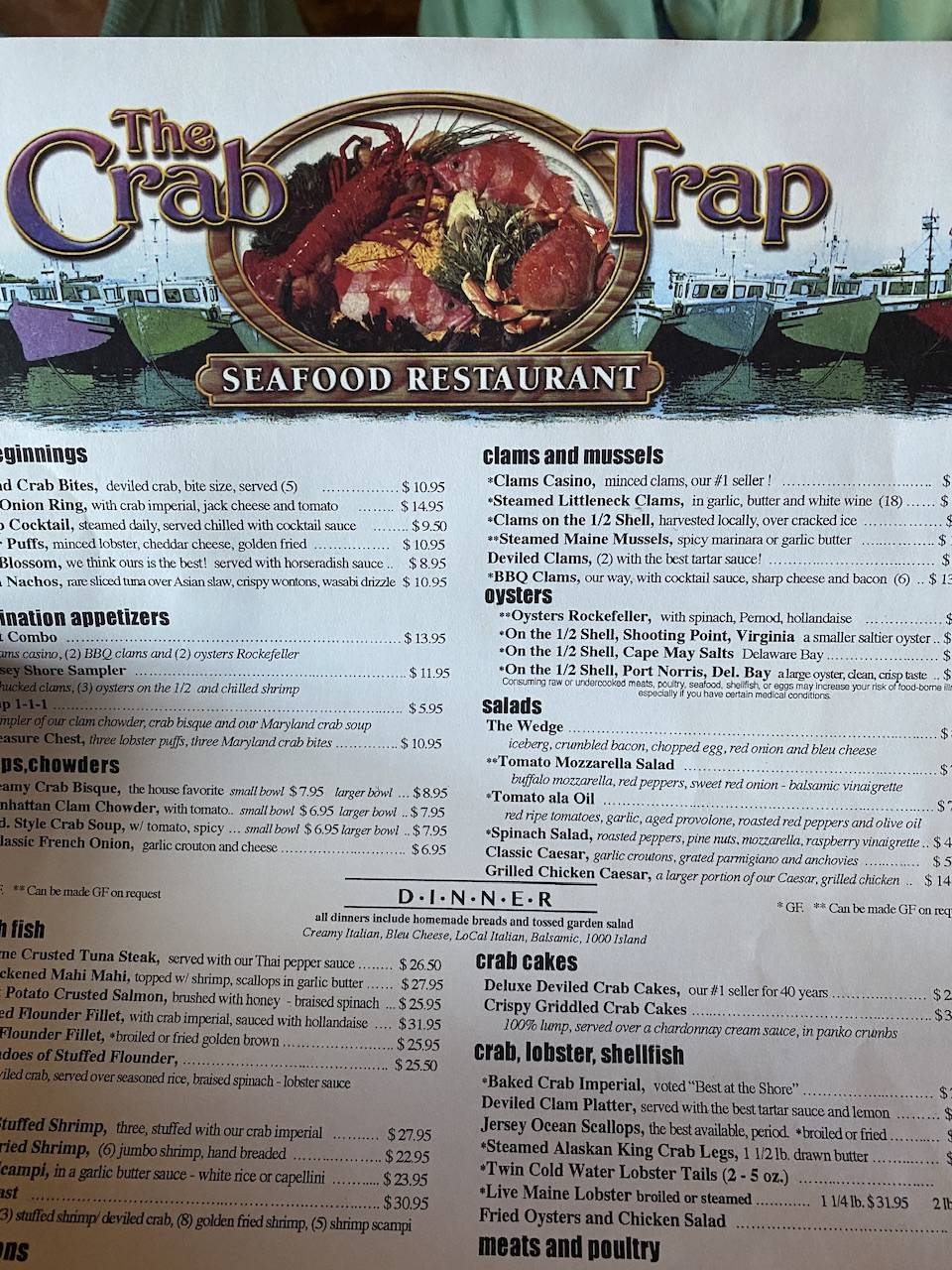 Menu at The Crab Trap pub & bar, Somers Point