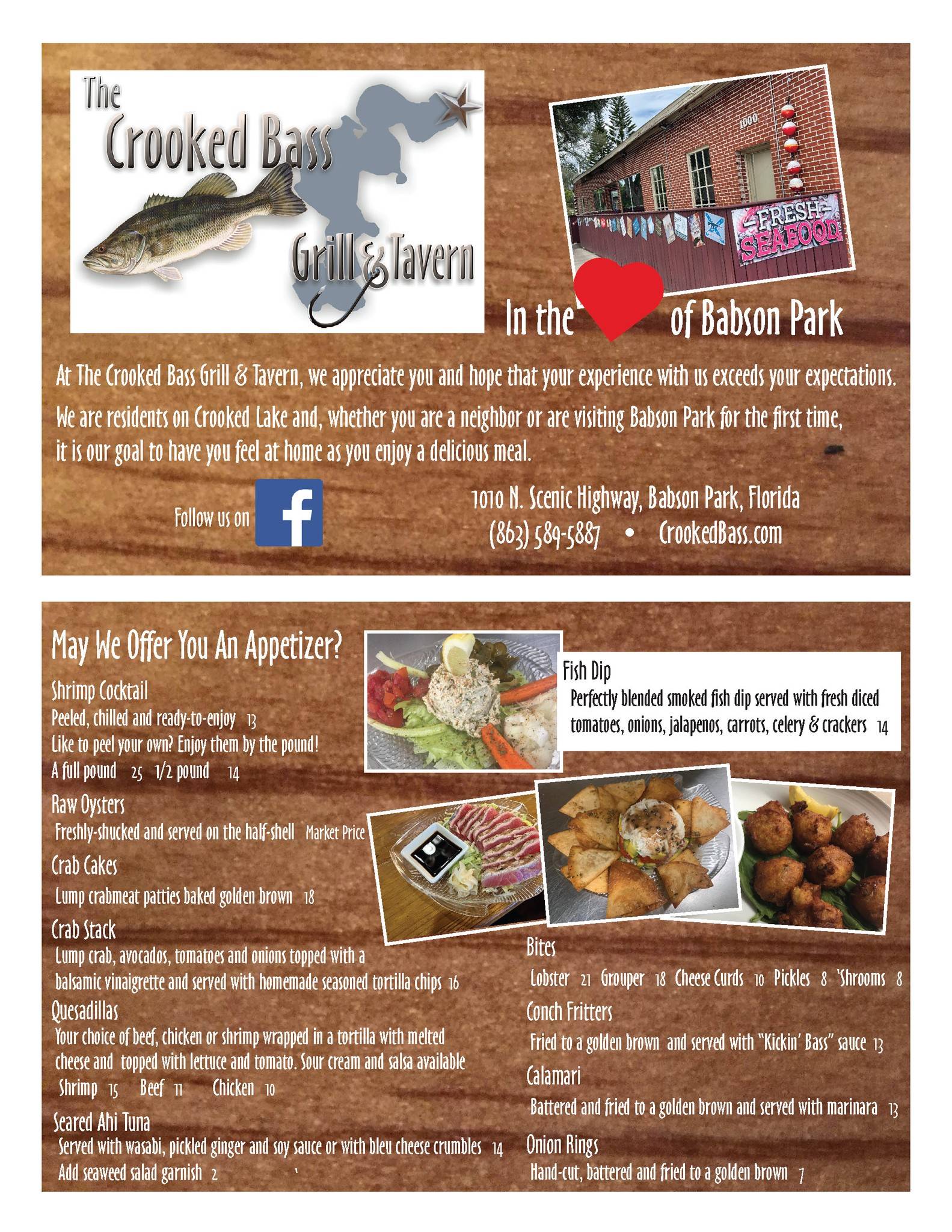 Menu at The Crooked Bass Grill and Tavern pub & bar, Babson Park