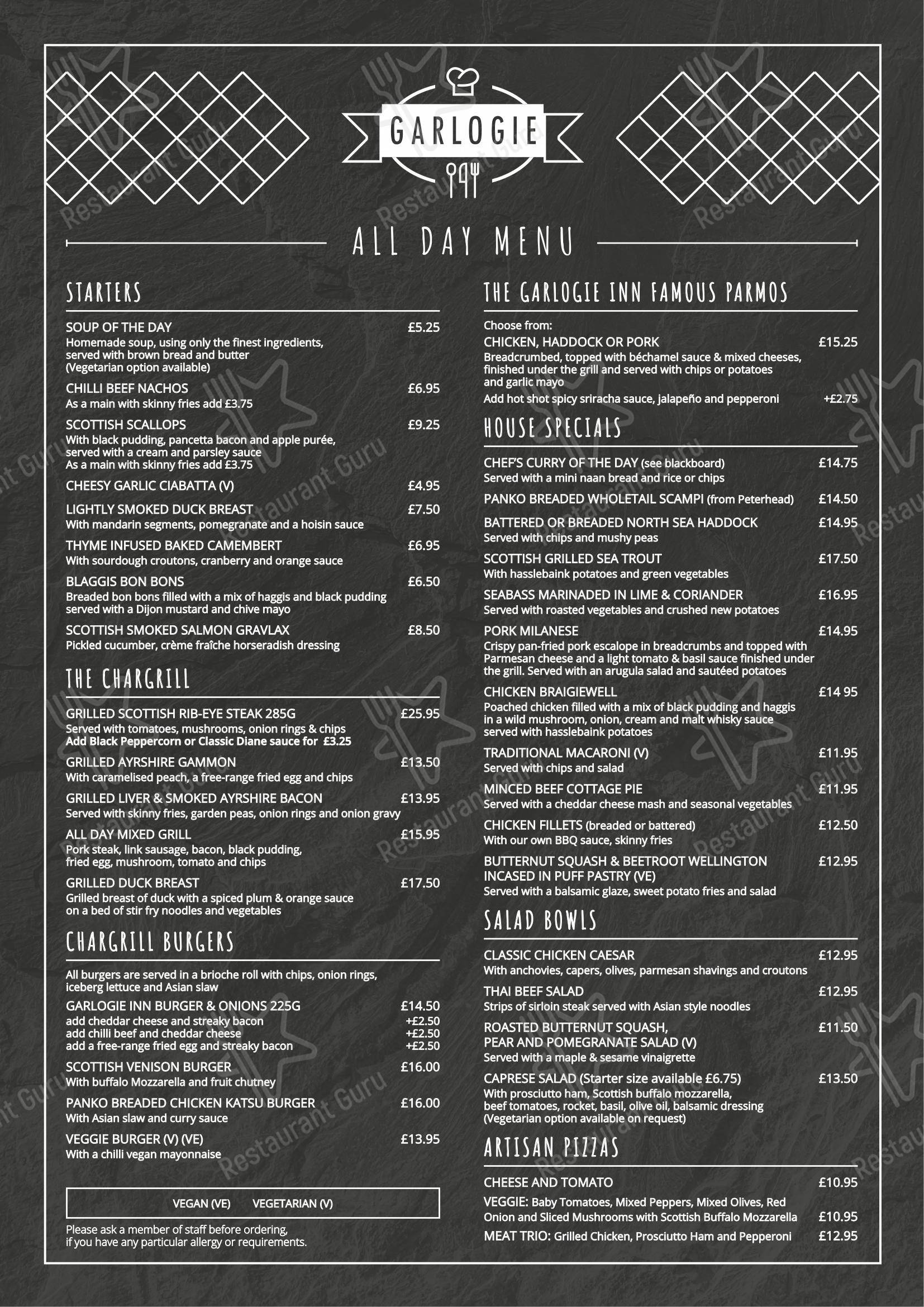 Menu at The Garlogie Inn pub & bar, Garlogie