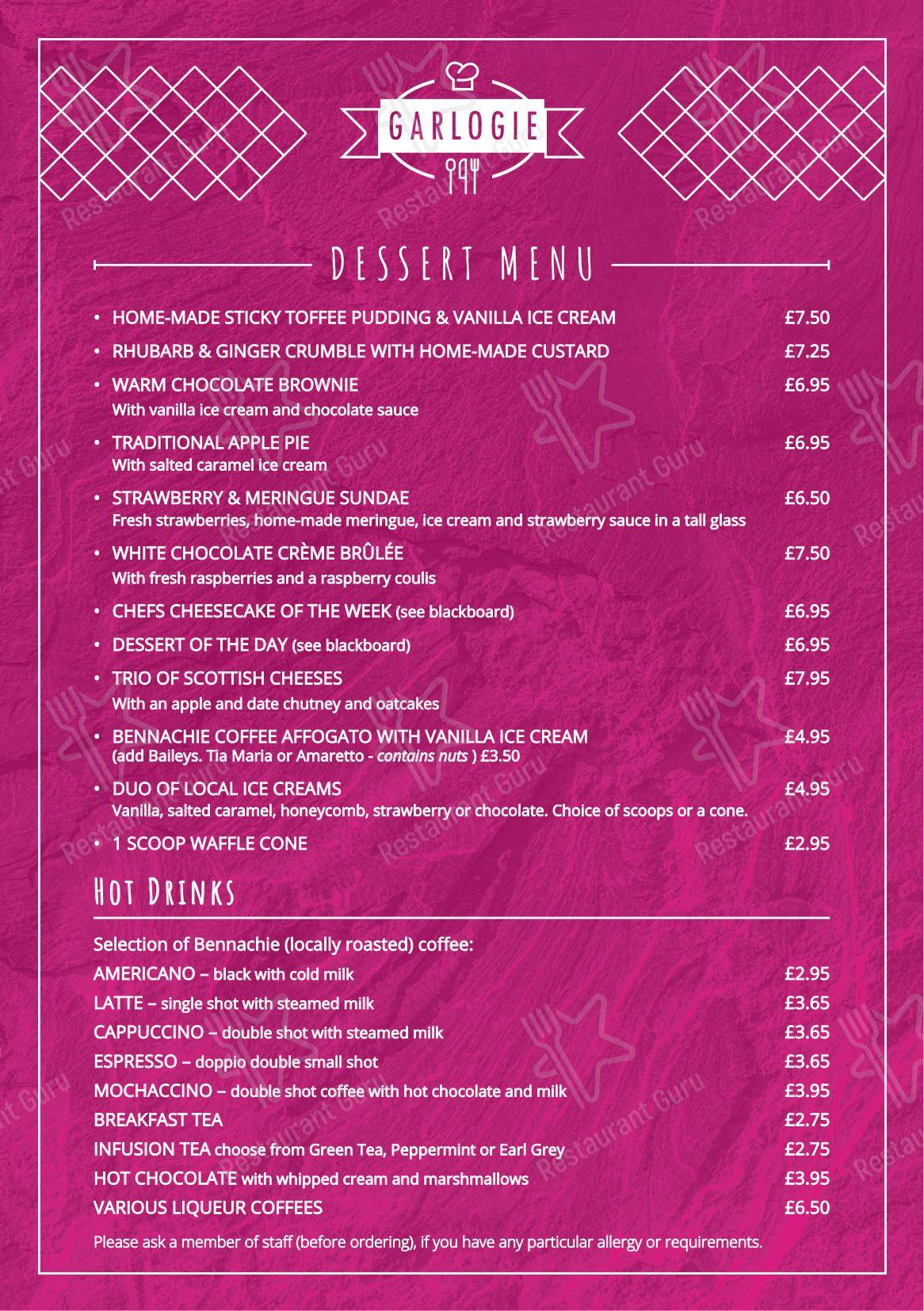 Menu at The Garlogie Inn pub & bar, Garlogie
