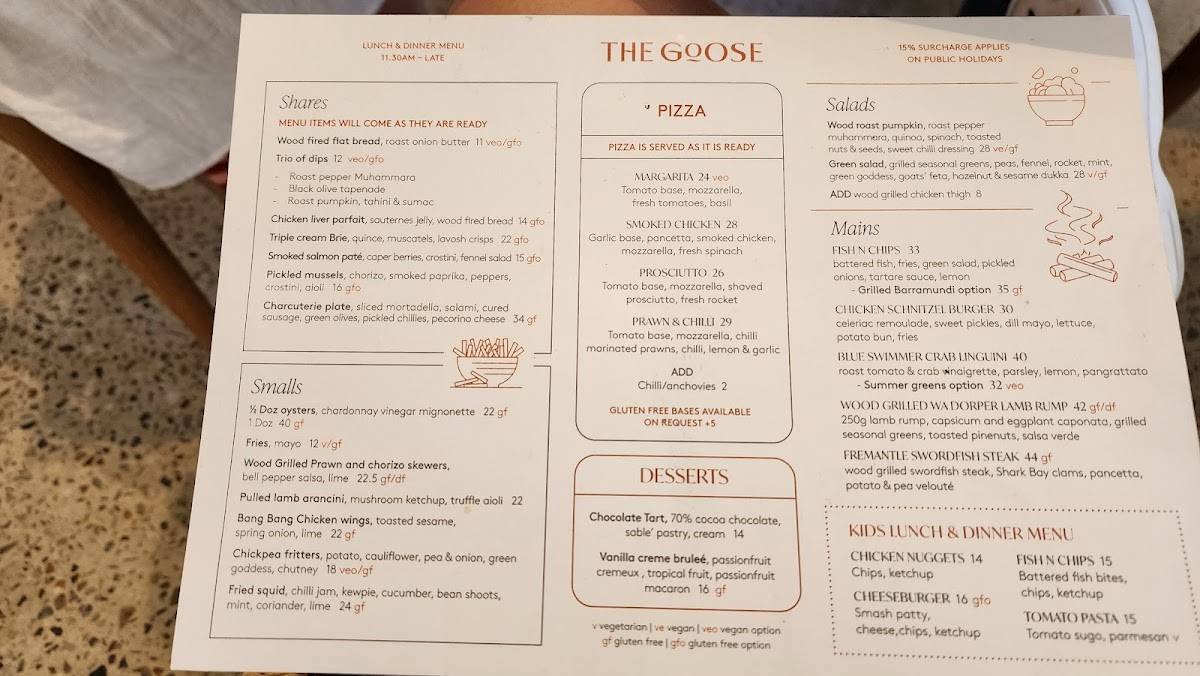 Menu at The Goose pub & bar, Busselton