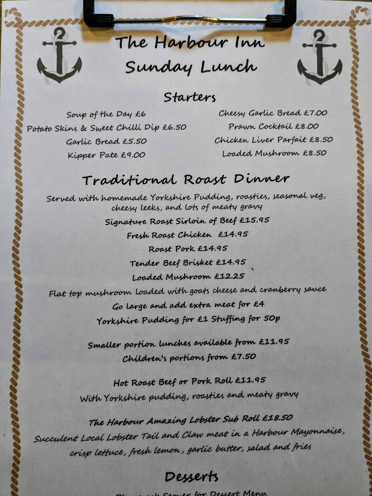 Menu at The Harbour Inn - Amble pub & bar, Warkworth