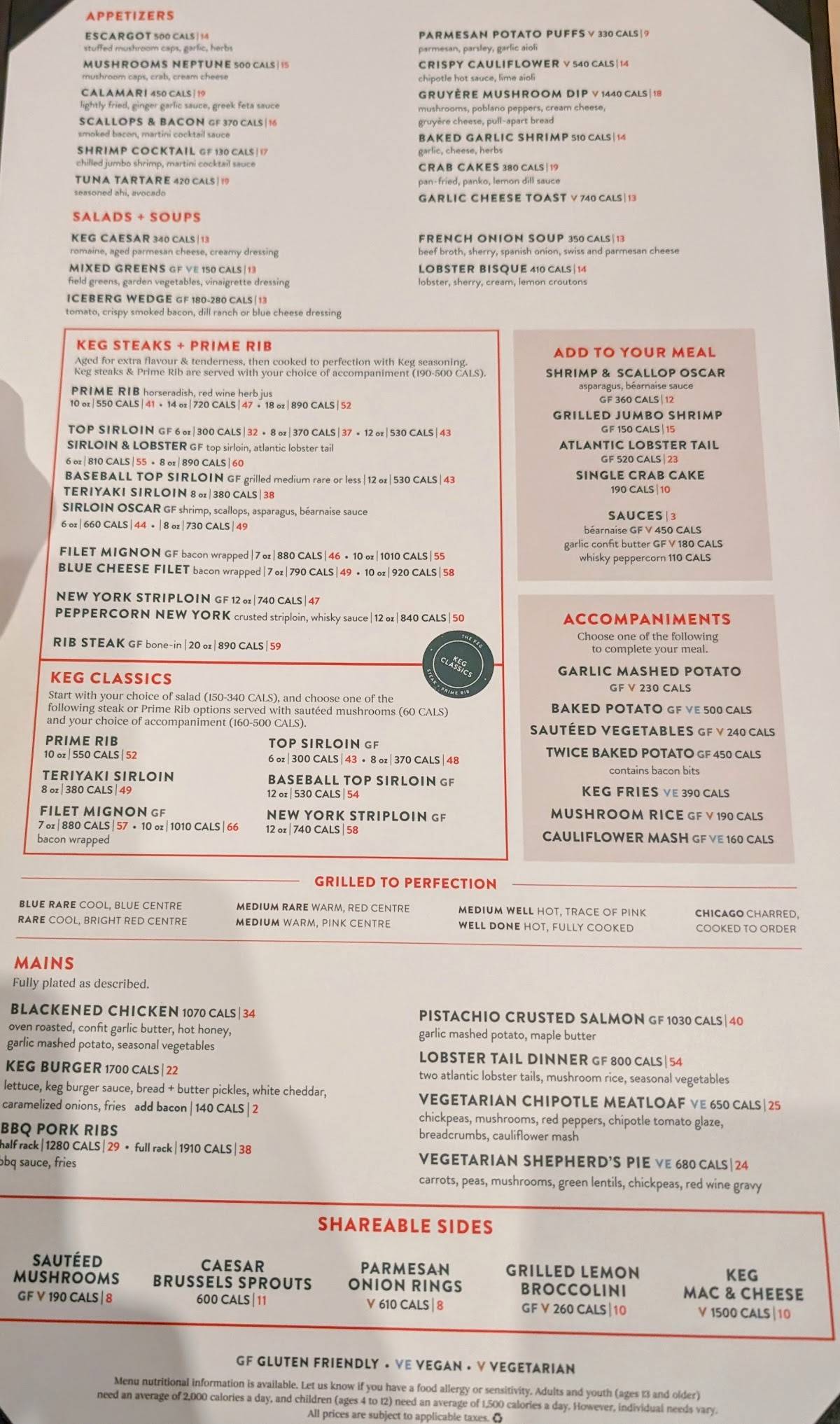 Menu at The Keg Steakhouse + Bar - Sudbury, Sudbury