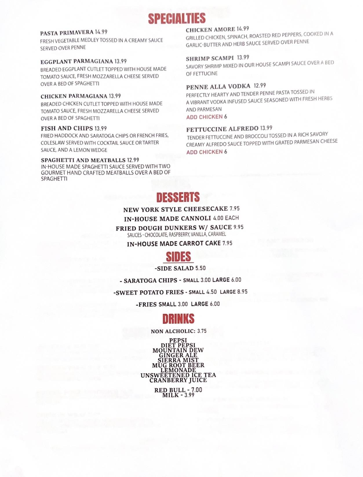 Menu at The Landing On 20 pub & bar, Duanesburg