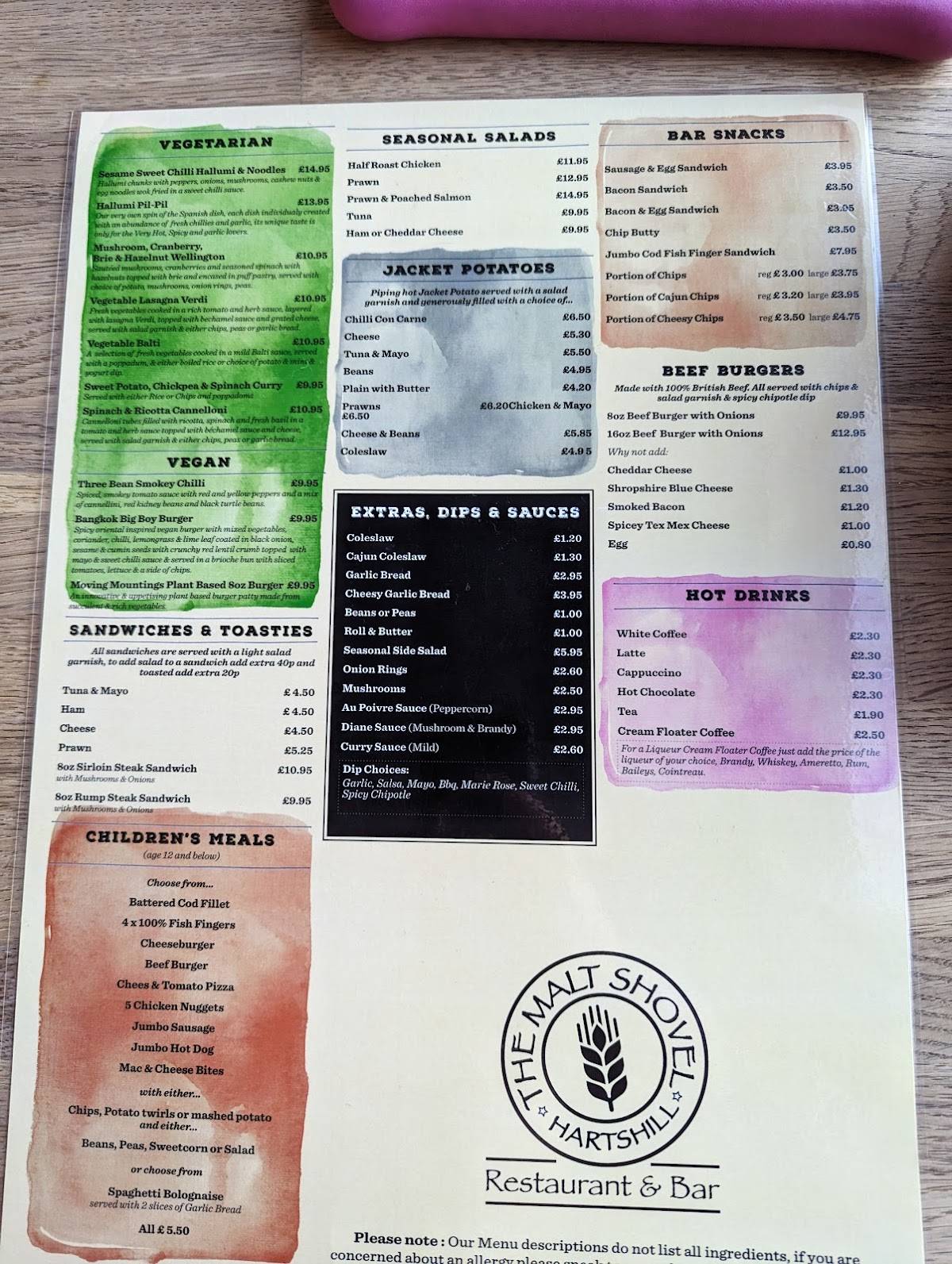 Menu at The Malt Shovel pub & bar, Nuneaton