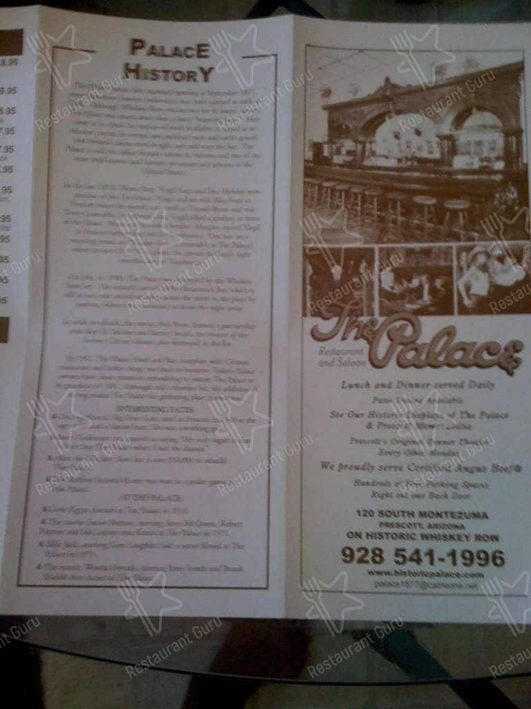Menu at Palace Restaurant & Saloon, Prescott, 120 S Montezuma St