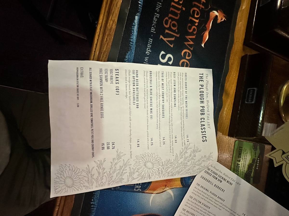 Menu at The Plough Inn pub & bar, Holford, Back Lane