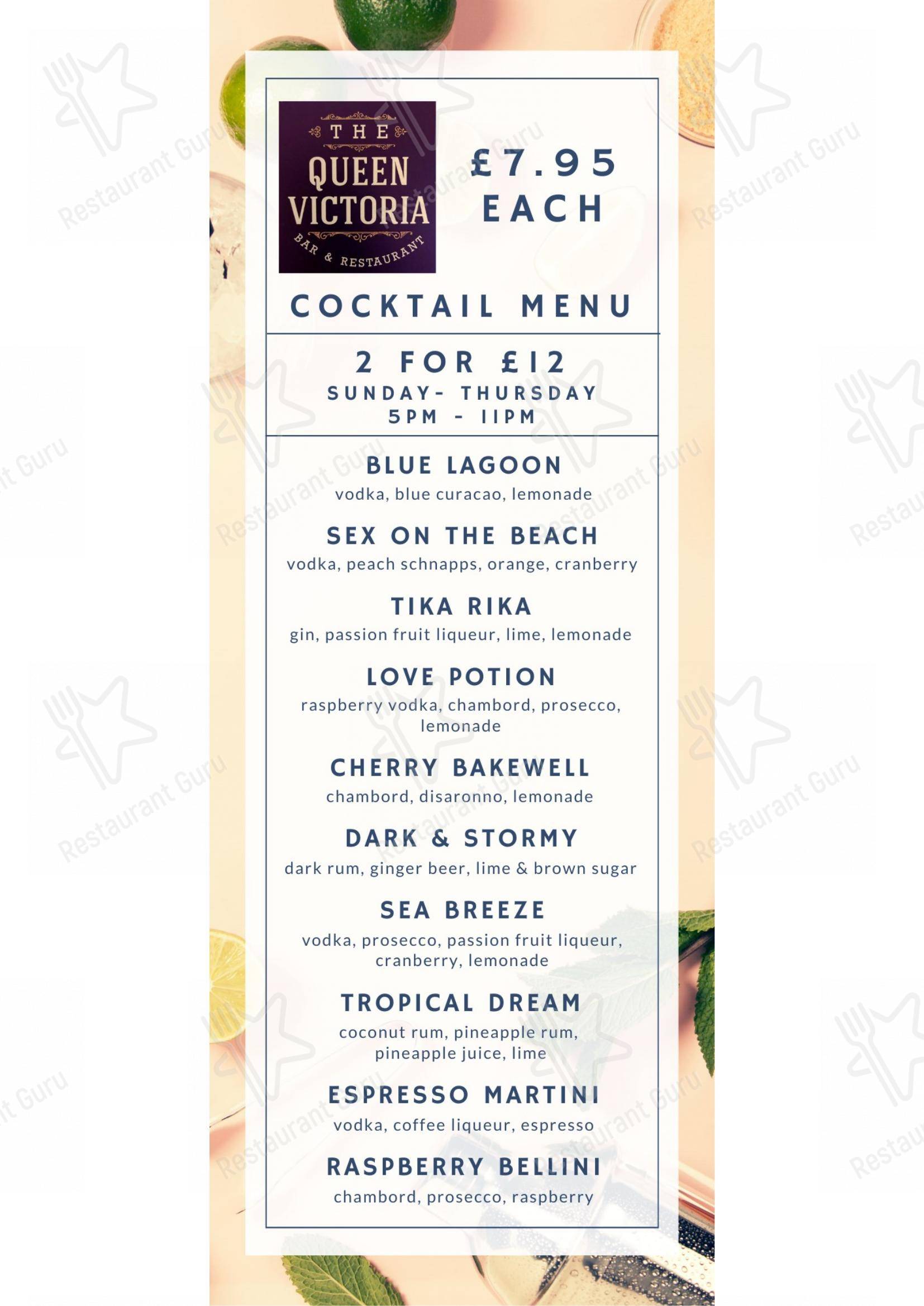 Carta de The Queen Victoria Bar and Restaurant, Llandudno
