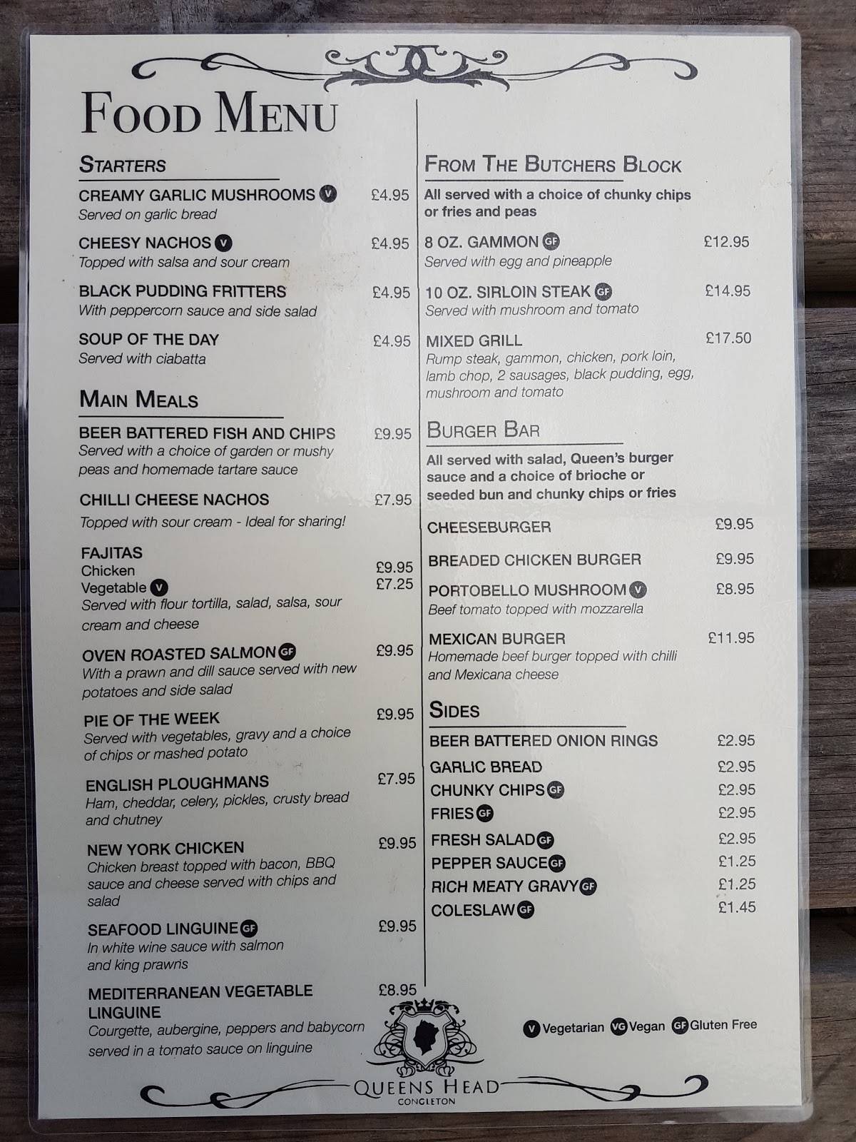 Menu at The Queens Head Pub, Congleton, Congleton