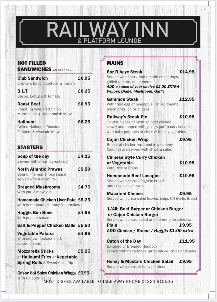 Menu at Railway Inn & The Platform Lounge pub & bar, Bonnybridge