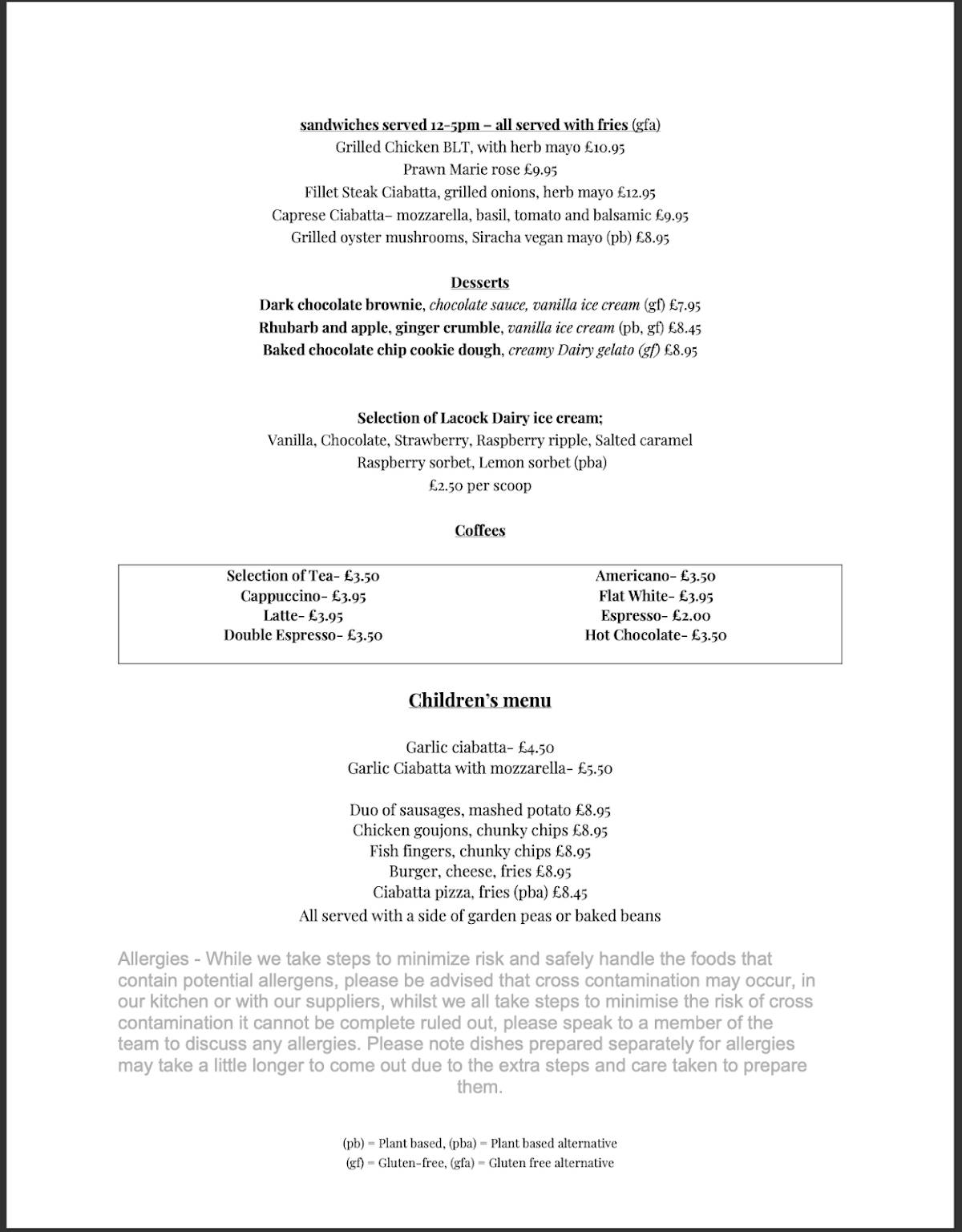 Menu at The Rising Sun pub & bar, Chippenham, 32 Bowden Hl