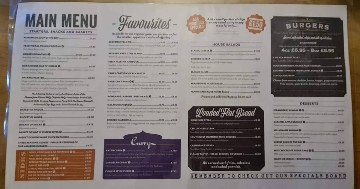 Menu at The Three Reasons pub & bar, Largs