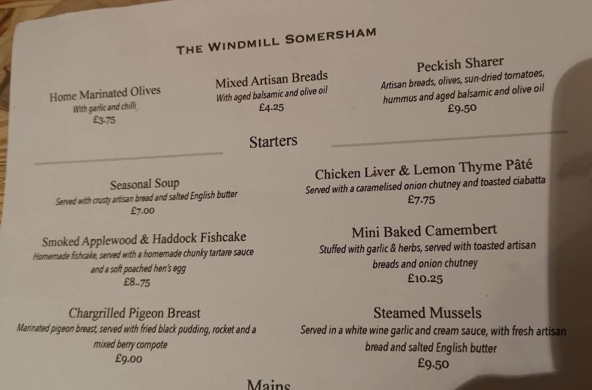 Menu at The Windmill pub & bar, Bluntisham, St Ives Rd