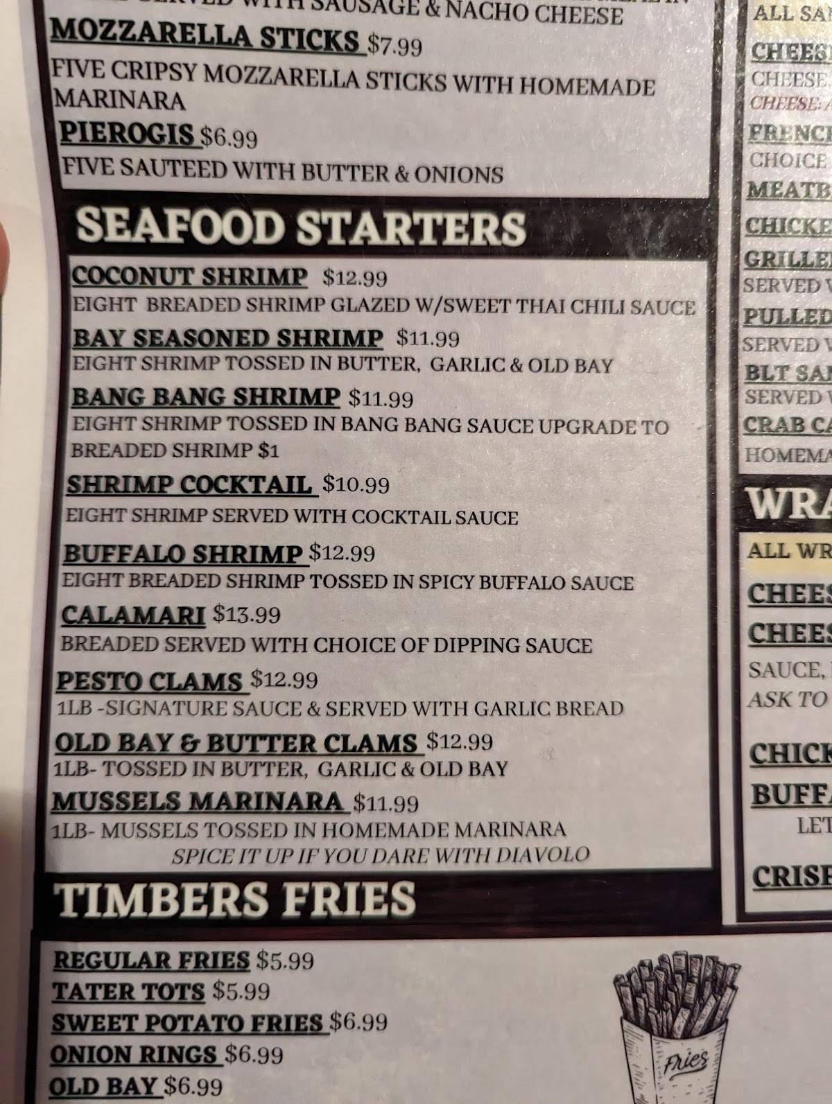 Menu at Timber's Pub & Grill, Reeders
