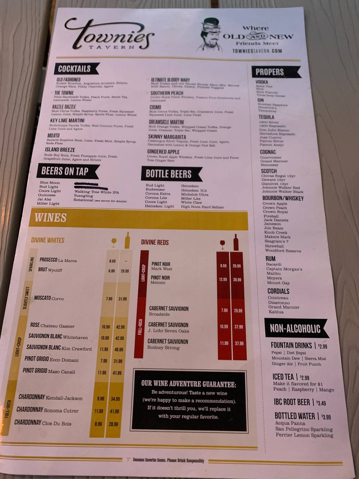 Menu at Townies Tavern pub & bar, Palm City