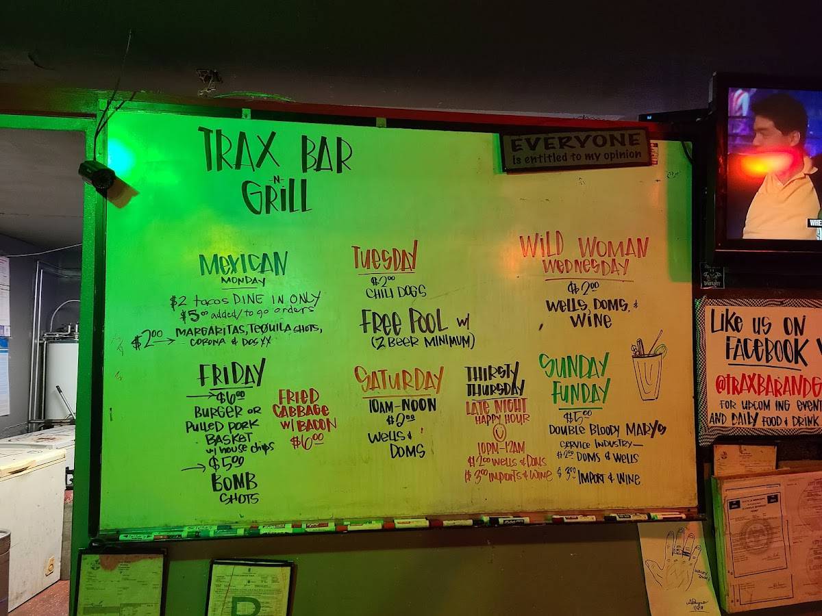 Menu at Trax Bar & Grill, Long Beach