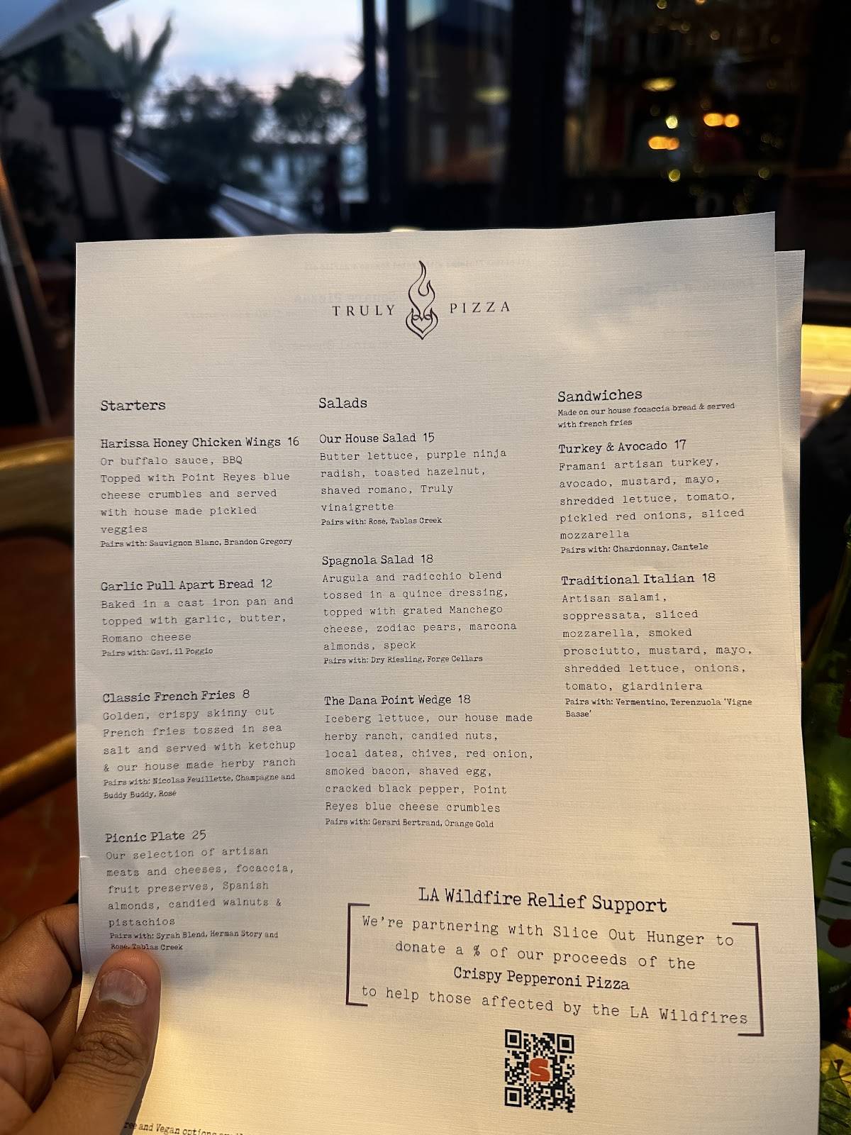 Menu at Truly Pizza pub & bar, Dana Point