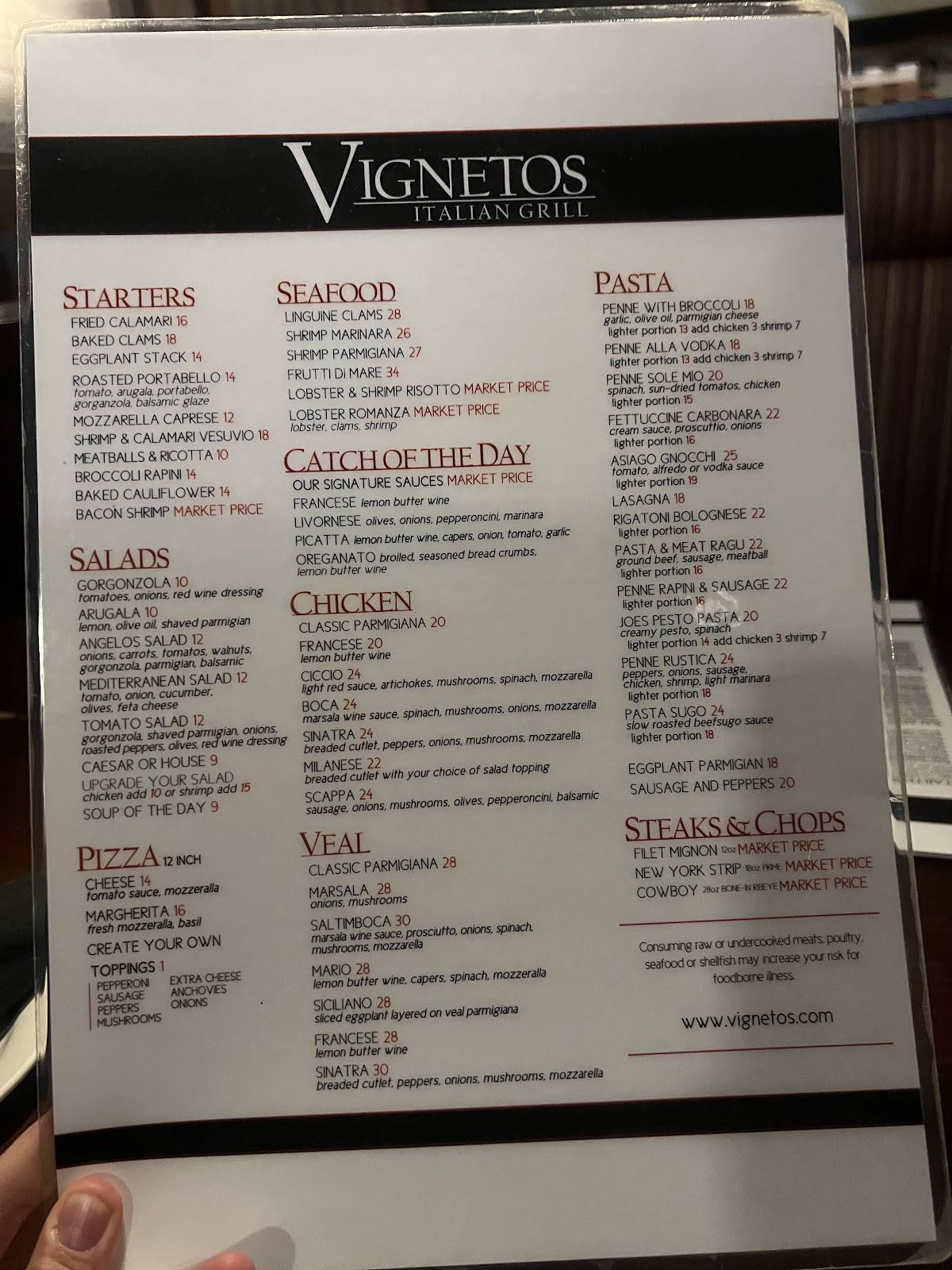 Menu at Vignetos Italian Grill pub & bar, Plantation, S University Dr