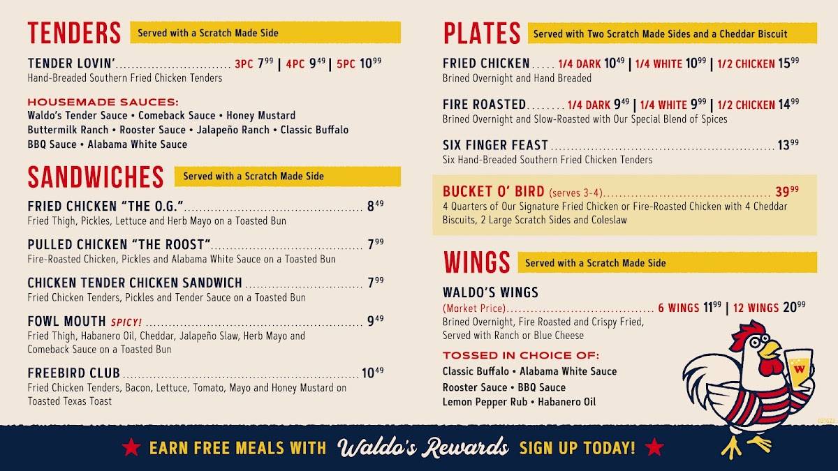 Carta del pub y bar Waldo's Chicken and Beer, North Little Rock